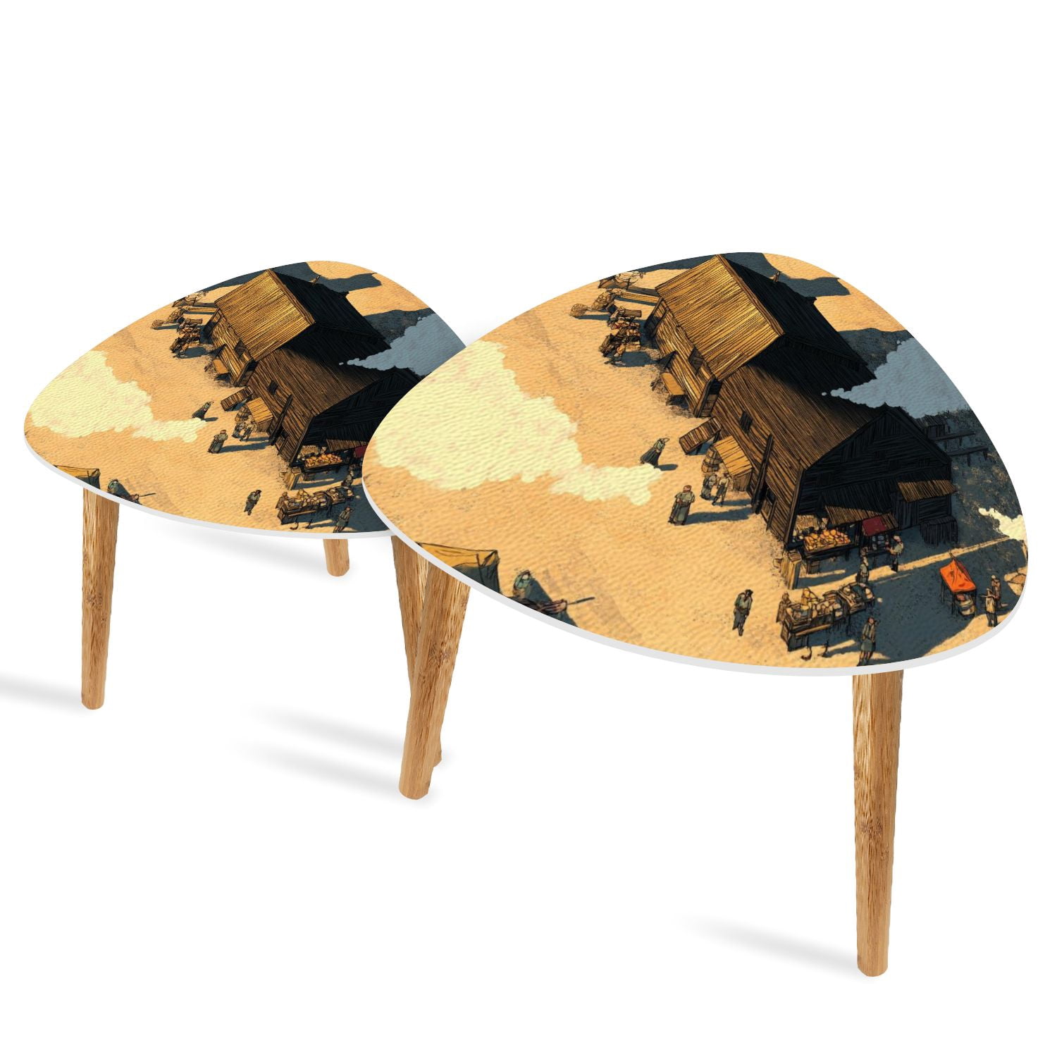 Triangle End Tables Set of 2 Golden Dawn Western Town Whimsical ...