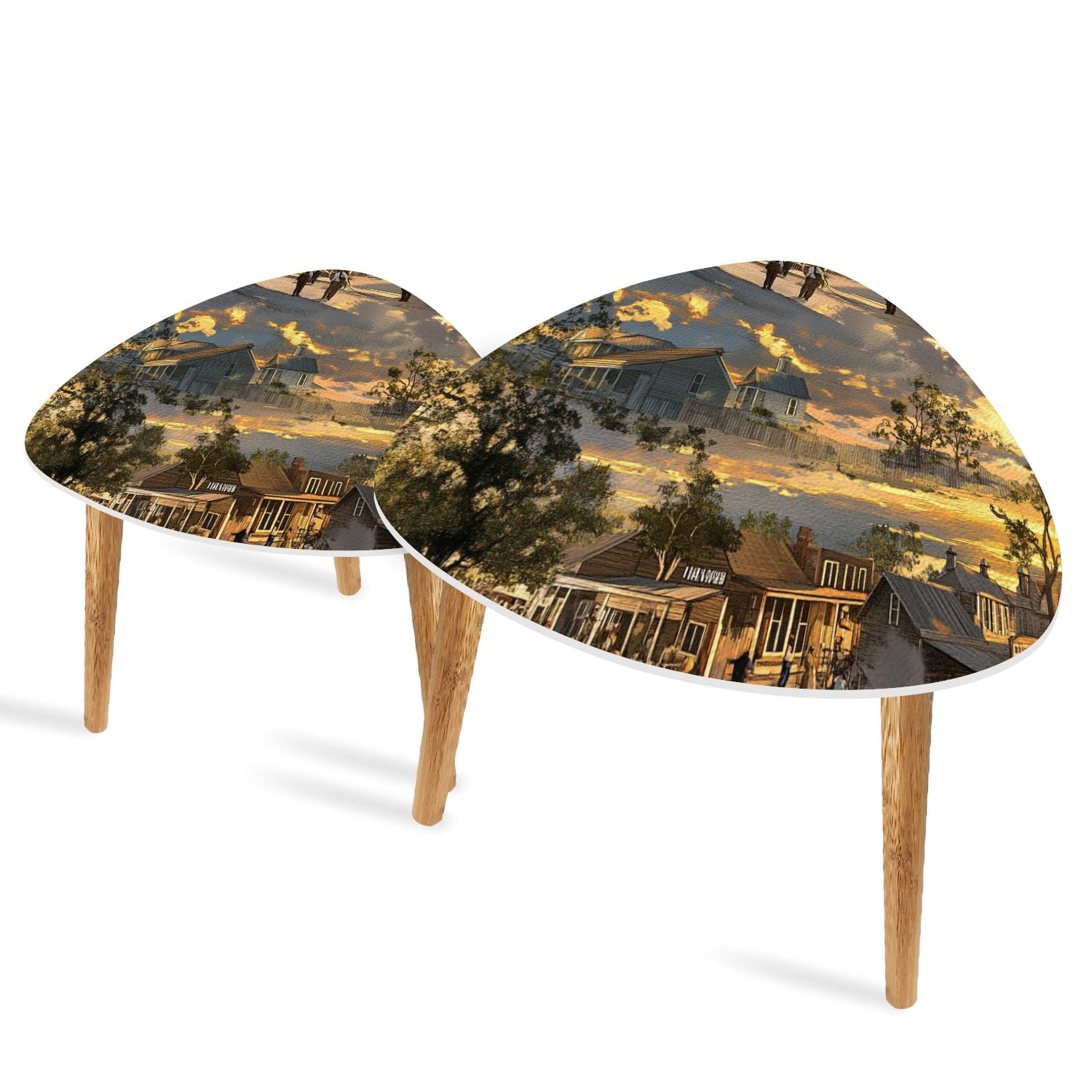 Triangle End Tables Set of 2 Golden Hour Western Town Detailed ...