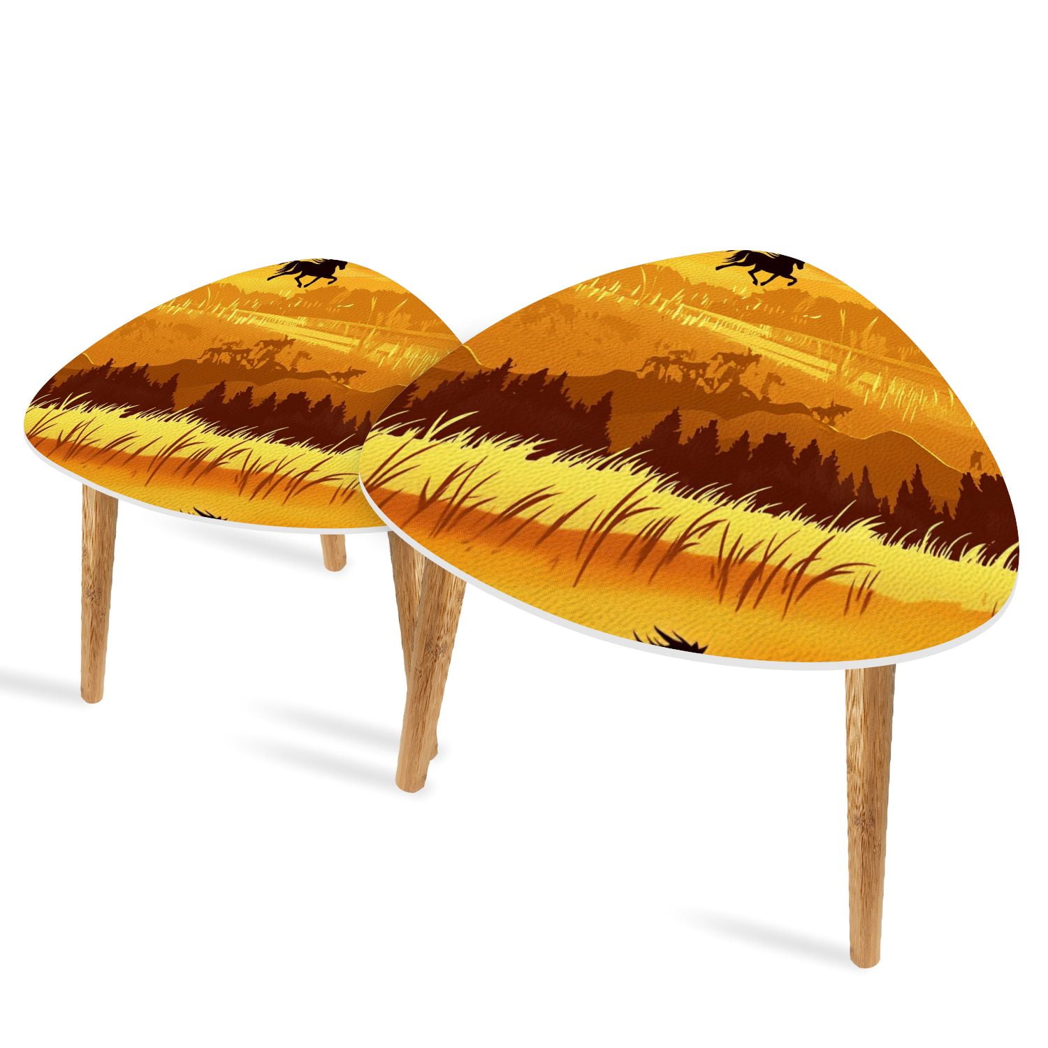 Triangle End Tables Set of 2 Golden Hues Nature Sunset Rolling ...