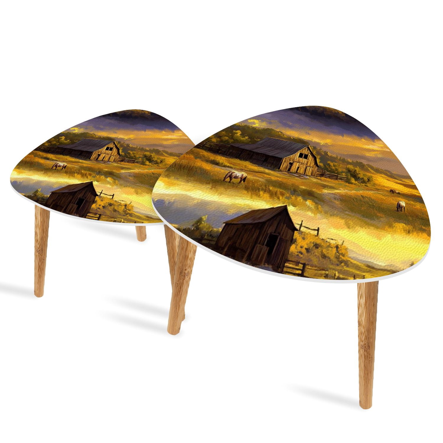 Triangle End Tables Set of 2 Golden Western Sunrise Serene Ranch Poster ...