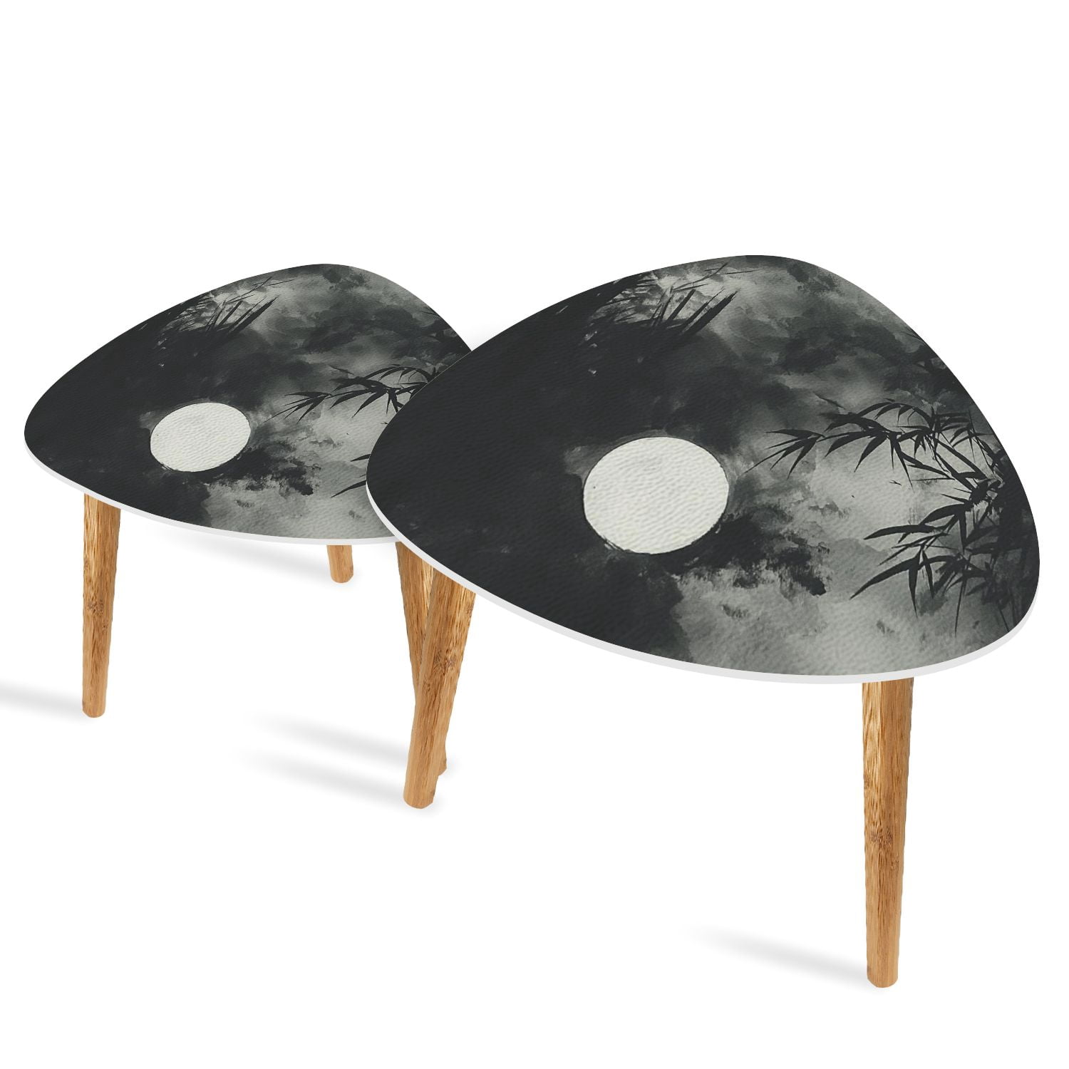 Triangle End Tables Set of 2 Graceful Shadows Bamboo Forest Under Full ...