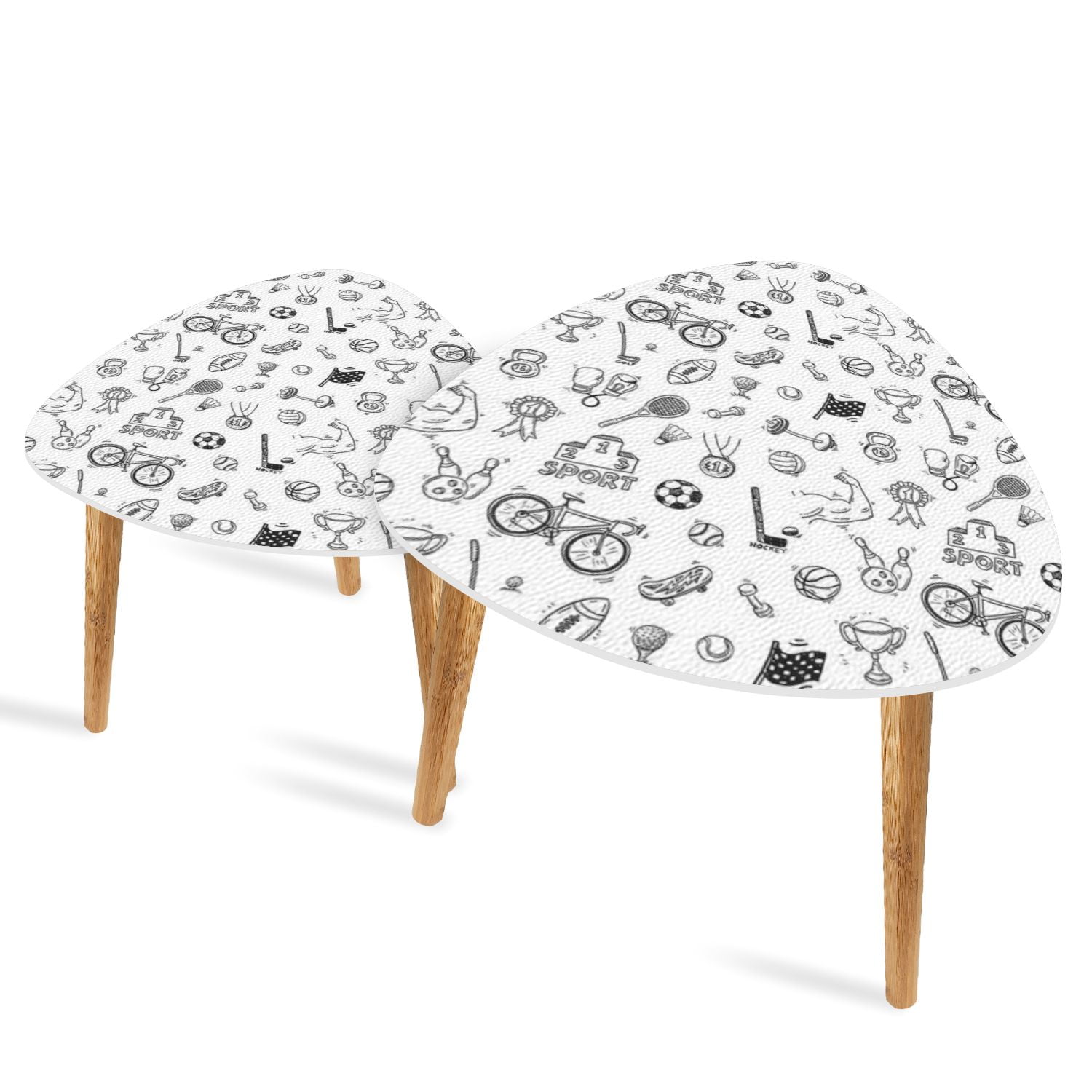 Triangle End Tables Set of 2 Hand drawn doodle sport seamless pattern ...