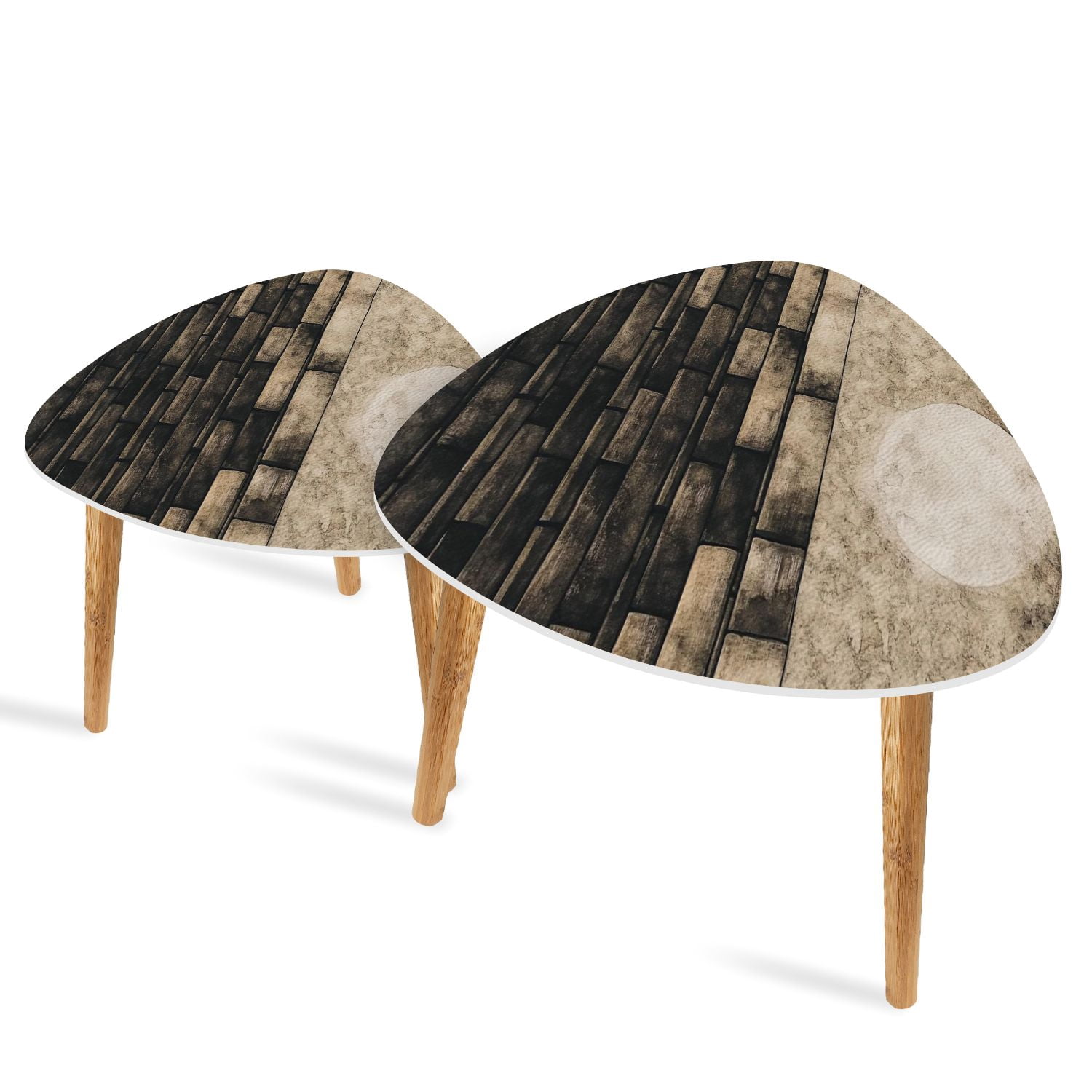 Triangle End Tables Set of 2 Harmony Ink Bamboo Moonlight Small Coffee ...