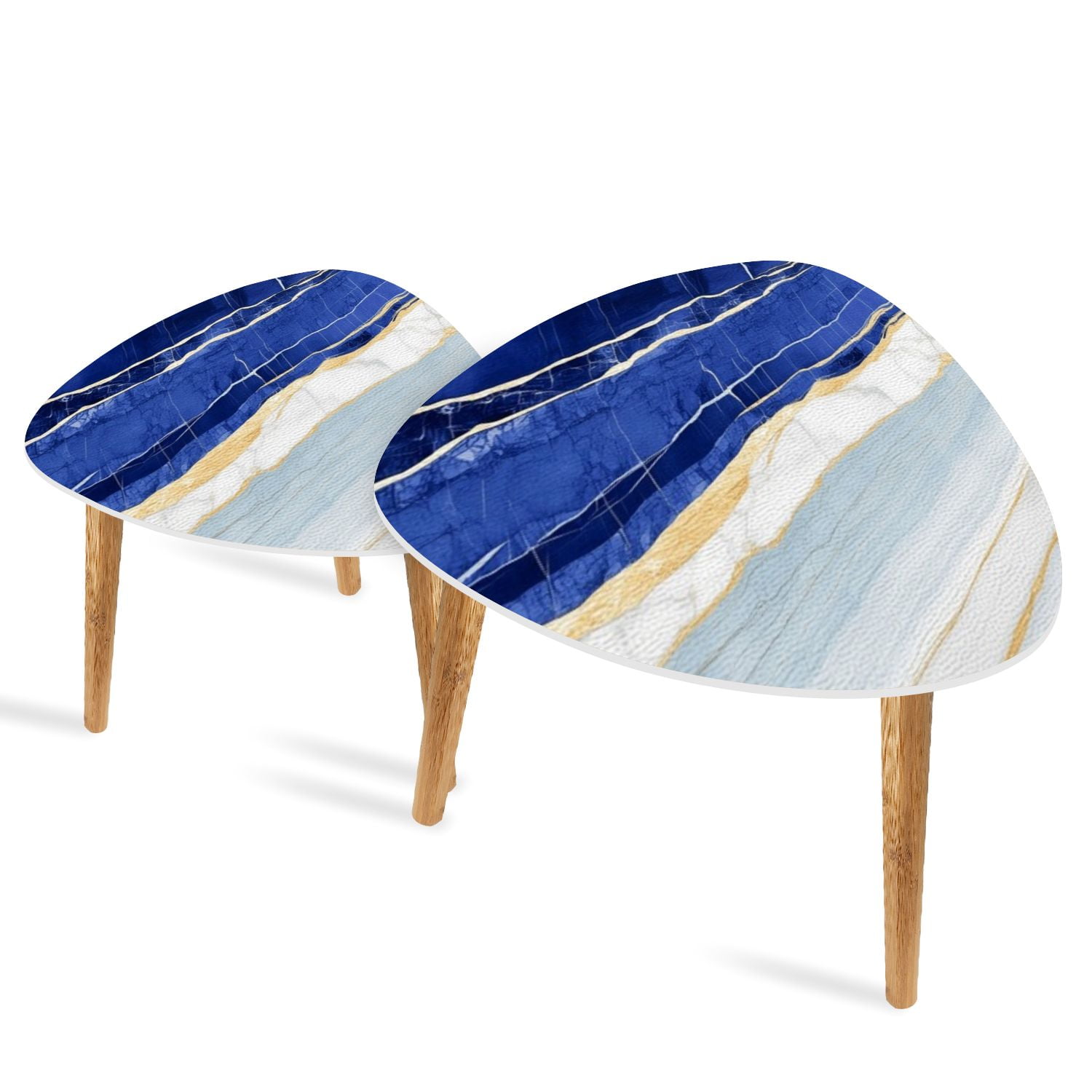 Triangle End Tables Set of 2 Hight resolution marble veins bleu gold ...