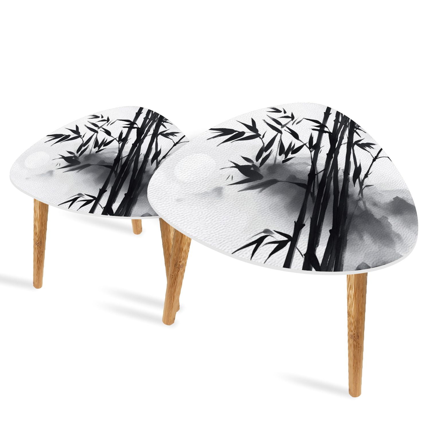 Triangle End Tables Set of 2 Ink Art Bamboo Silhouettes under Full Moon ...