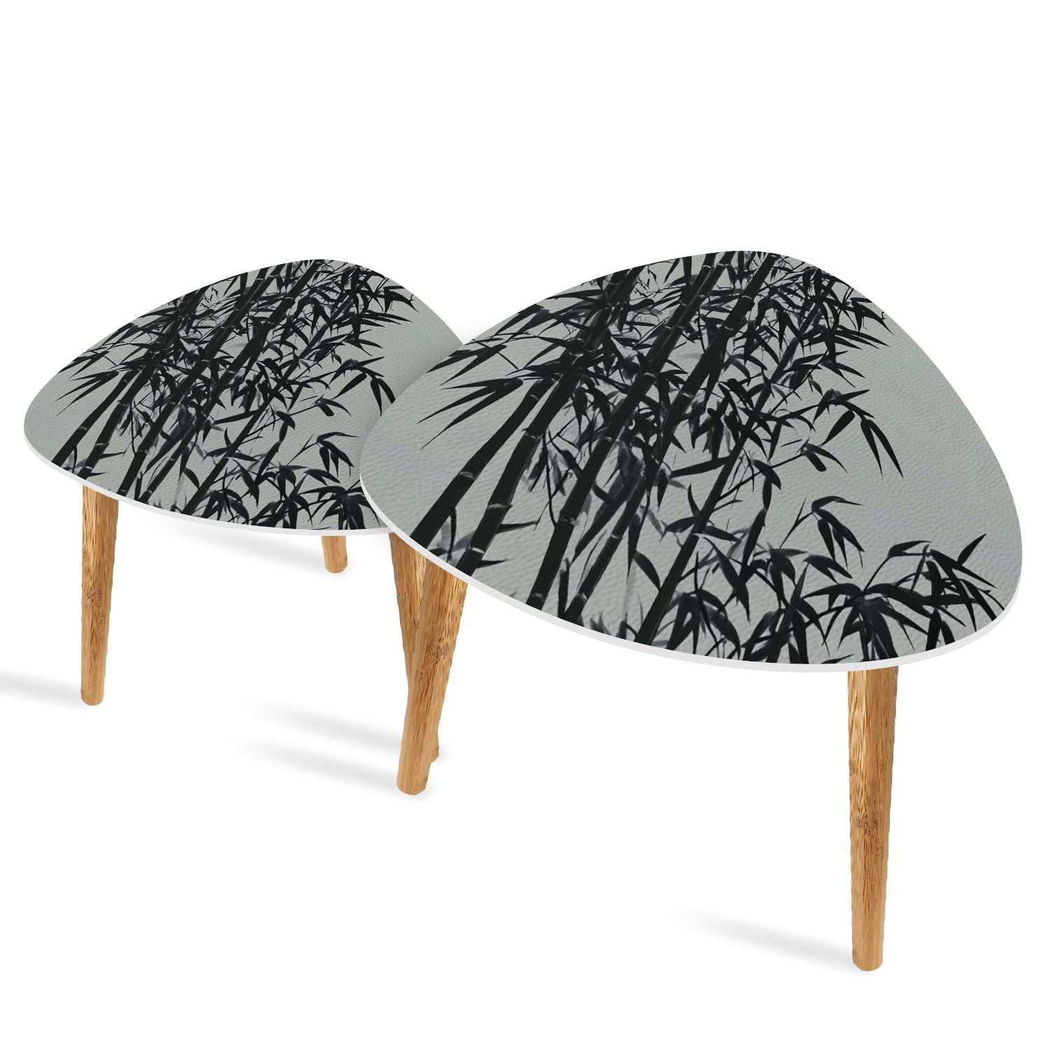 Triangle End Tables Set of 2 Ink Art Chinese Bamboo Forest Under Full ...