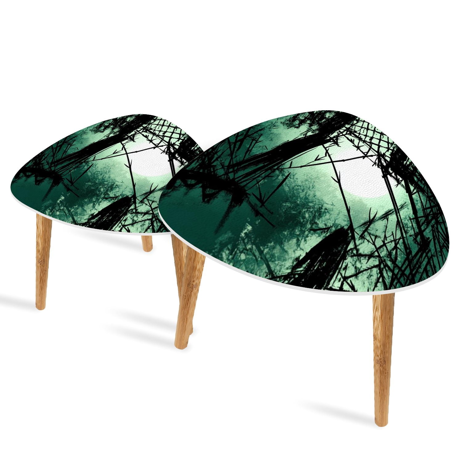 Triangle End Tables Set of 2 Ink Wash Art Secret Path Bamboo Forest ...