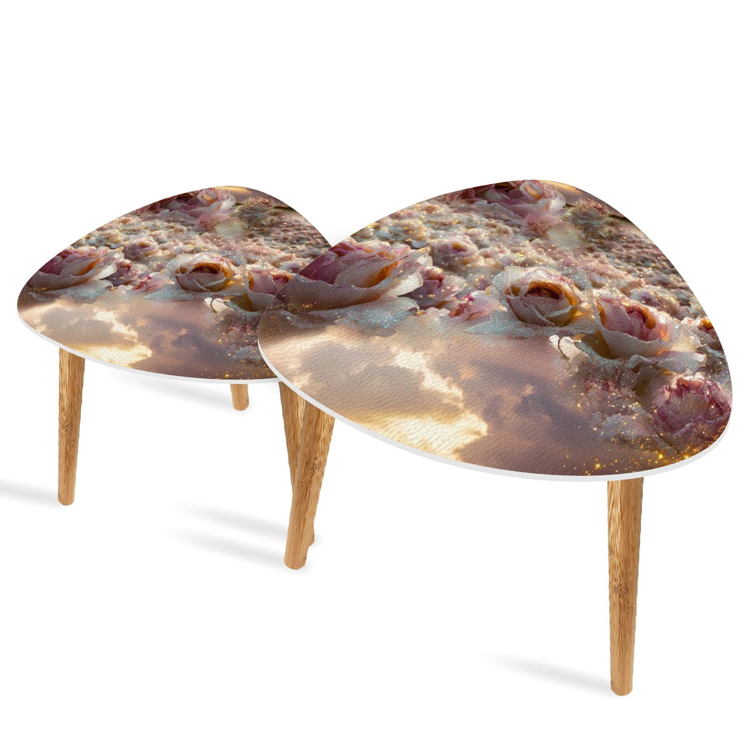 Triangle End Tables Set of 2 Iridescent Vintage Rose Field Celestial ...