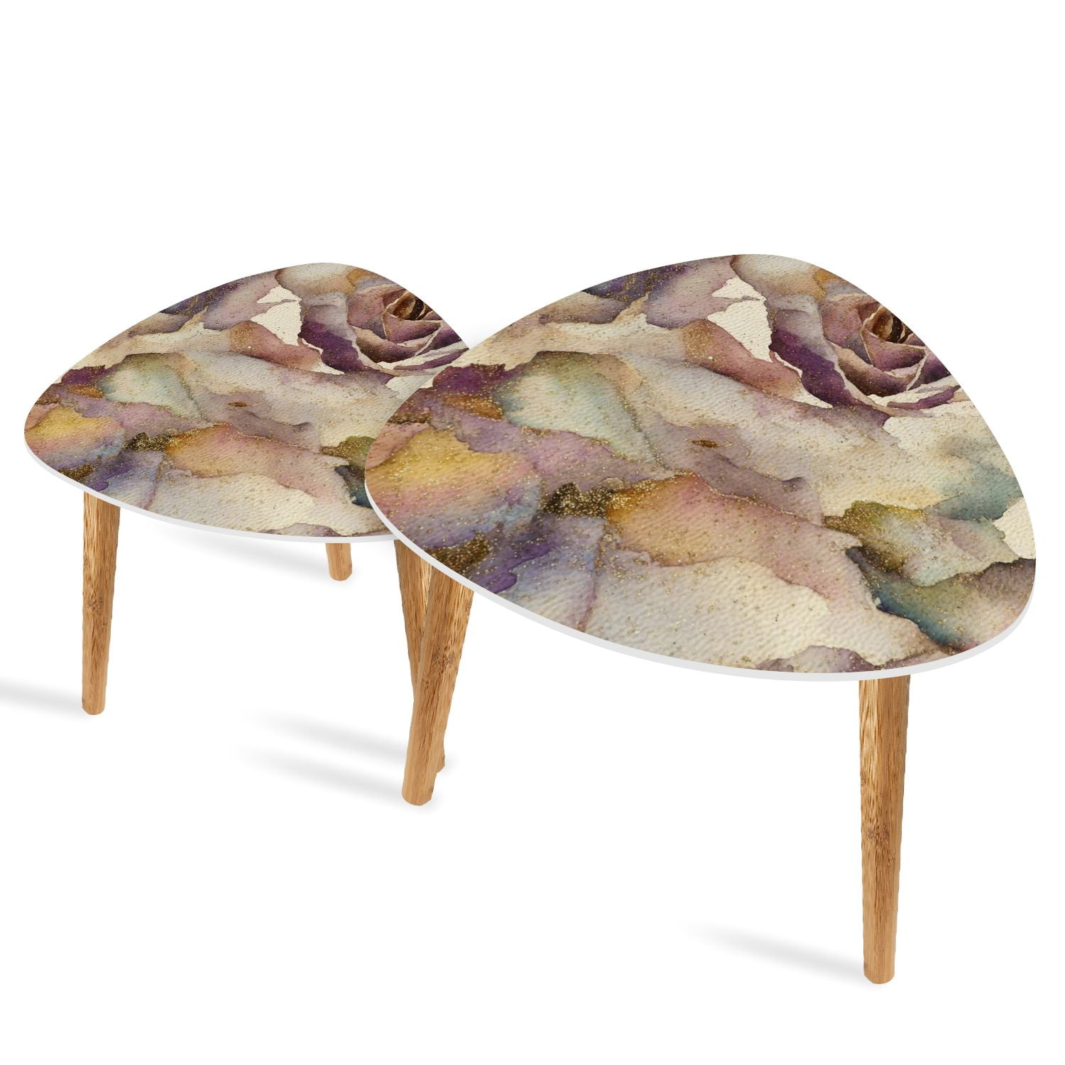 Triangle End Tables Set of 2 Iridescent Watercolor Rose Glitter Detail ...
