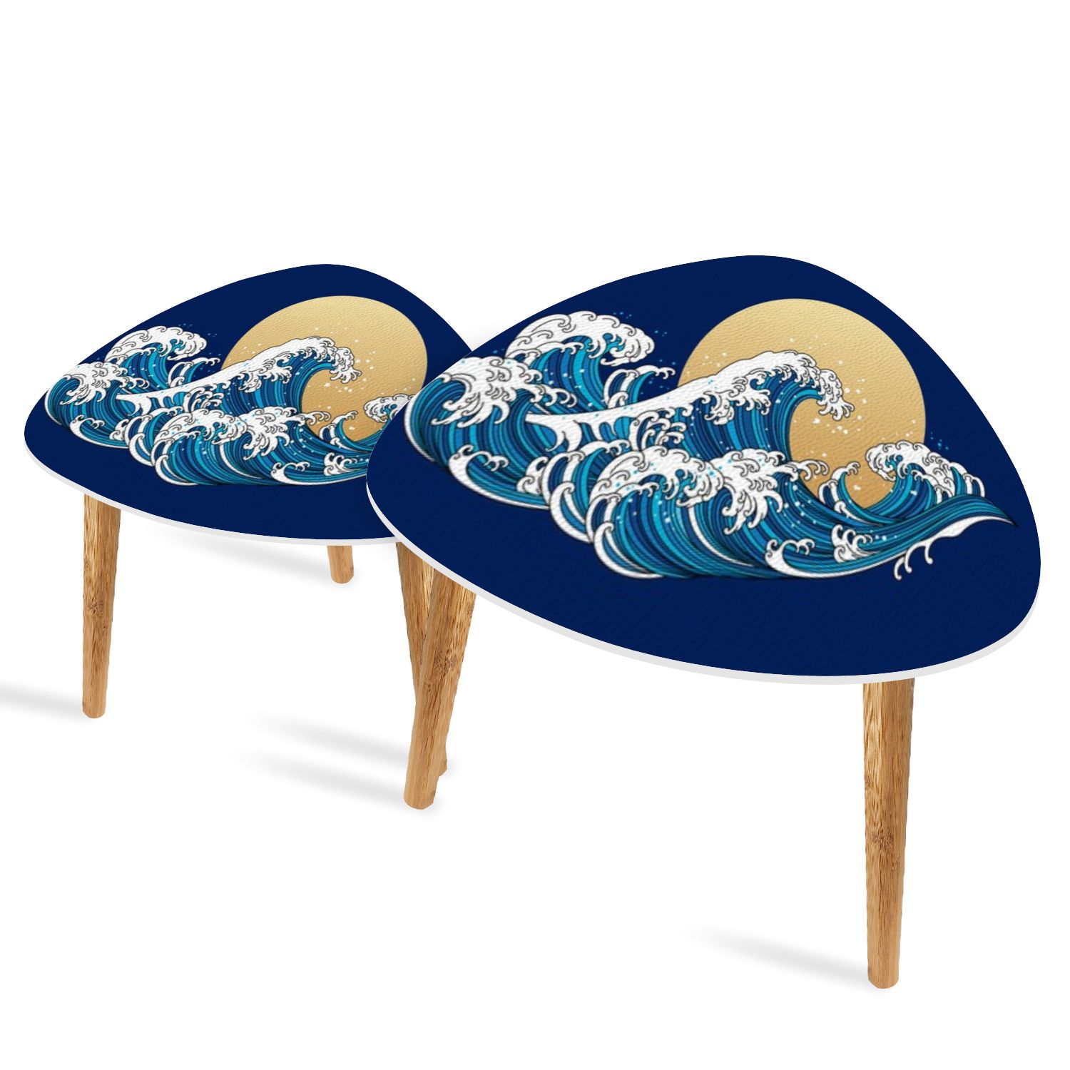 Triangle End Tables Set of 2 Japan wave ocean Asia oriental traditional ...