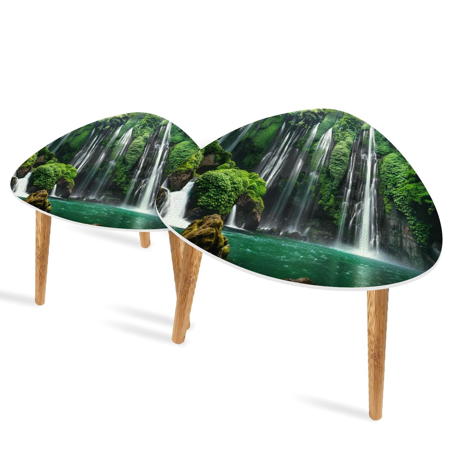 Triangle End Tables Set of 2 Jungle waterfall cascade tropical ...
