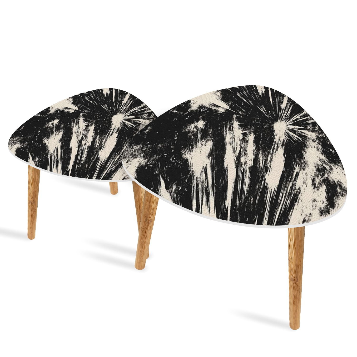 Triangle End Tables Set of 2 Kinetic Black White Art Radiating Lines ...
