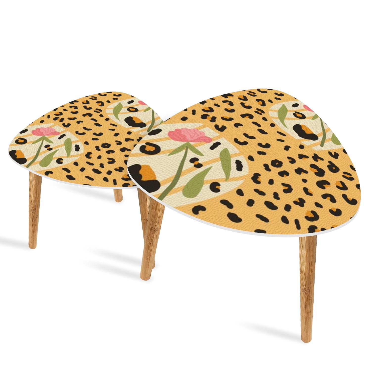 Triangle End Tables Set of 2 Leopard flower seamless pattern collage ...