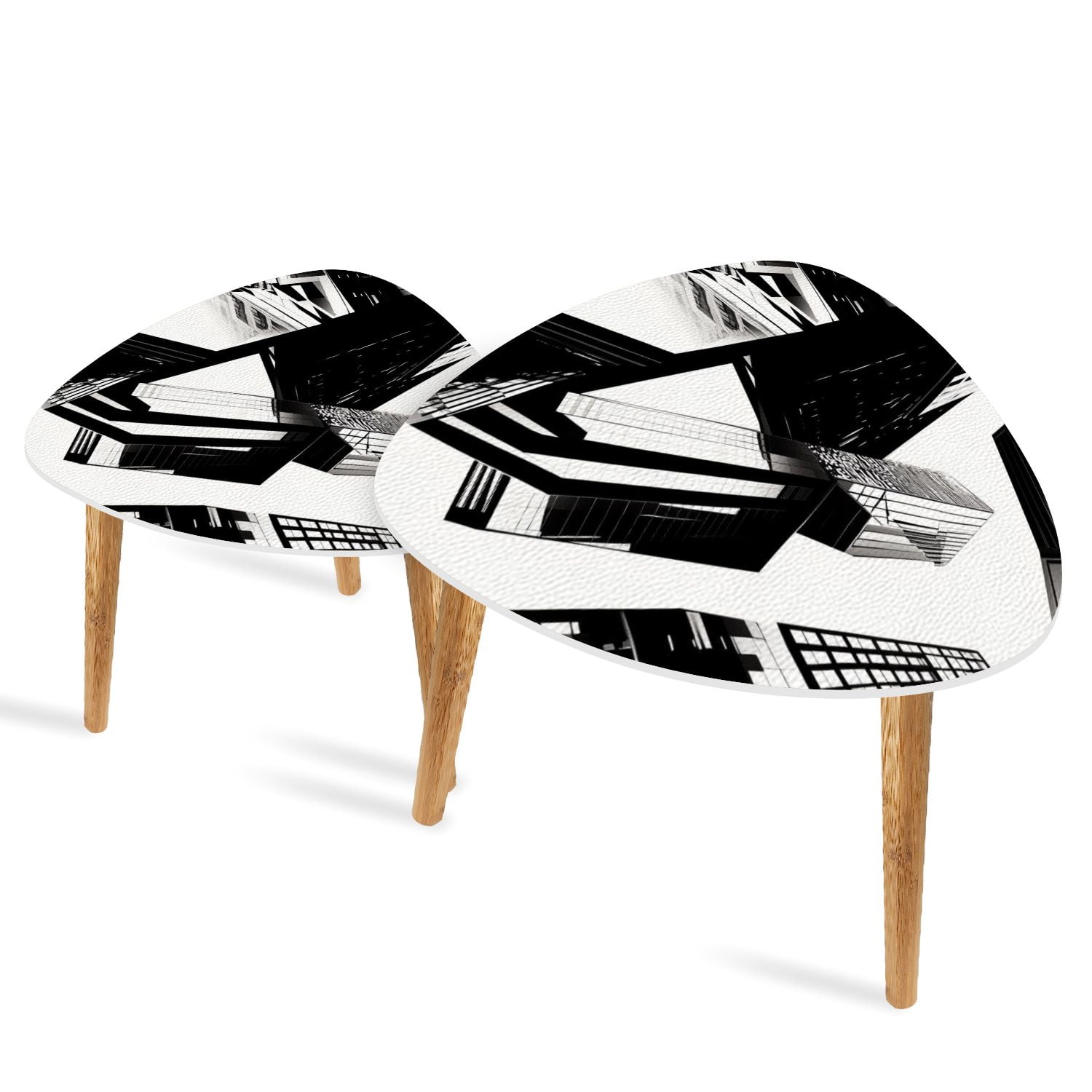 Triangle End Tables Set of 2 Light Shadow Black White Urban Art Small ...