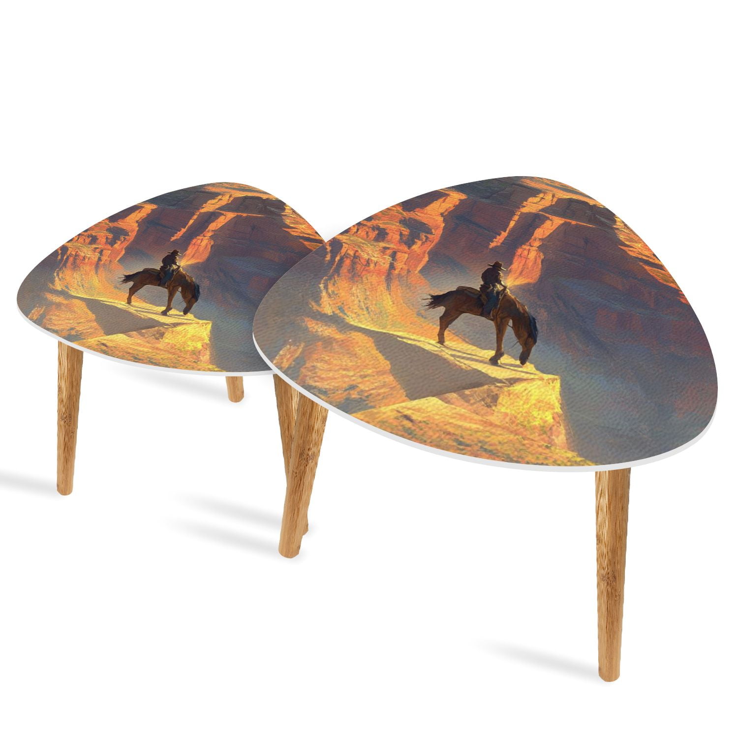 Triangle End Tables Set of 2 Lone Prospector Western Artwork Print ...