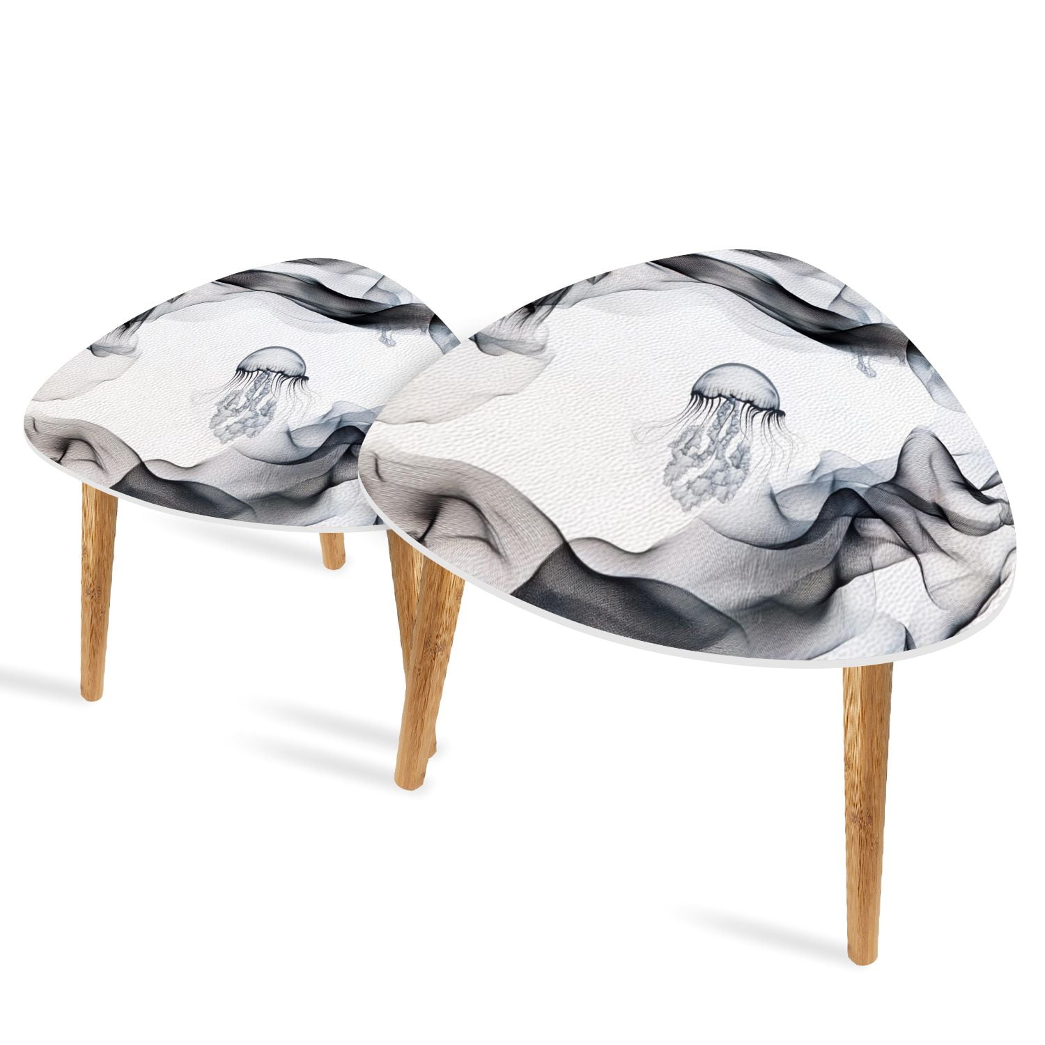 Triangle End Tables Set of 2 Luminescent Underwater World Jellyfish ...