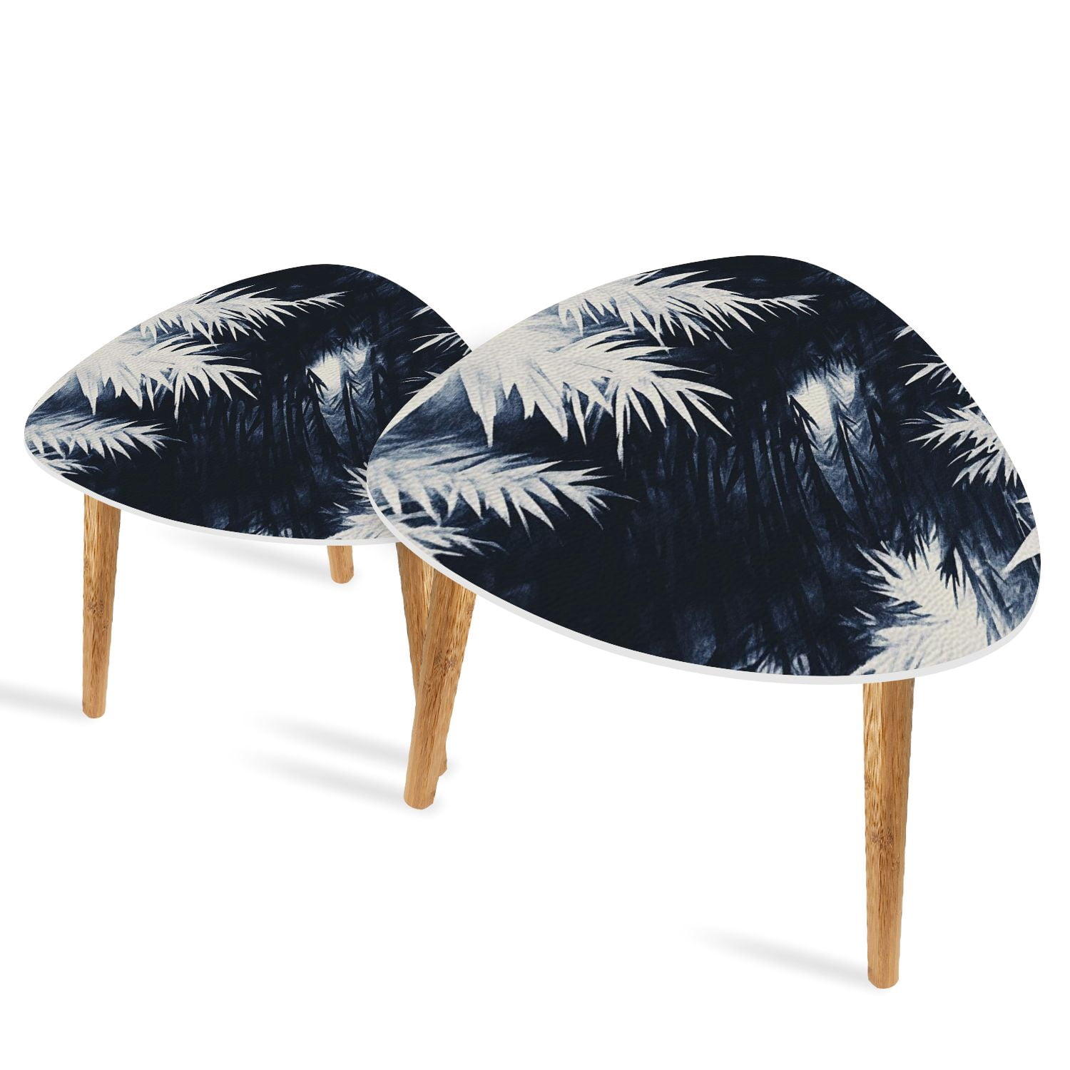 Triangle End Tables Set of 2 Luminous Bamboo Scene Black White Ink Art ...