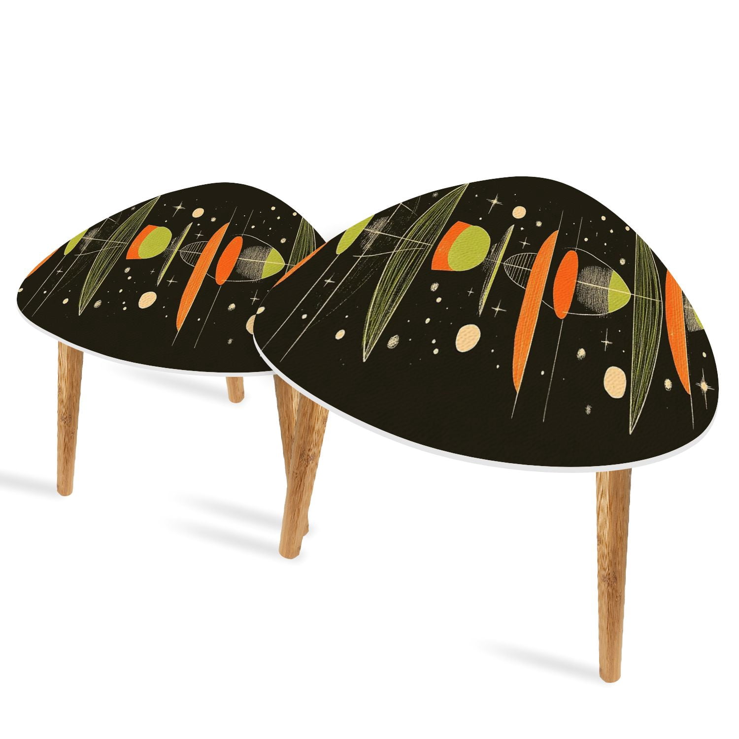 Triangle End Tables Set of 2 Mid century modern vivid colors abstract ...