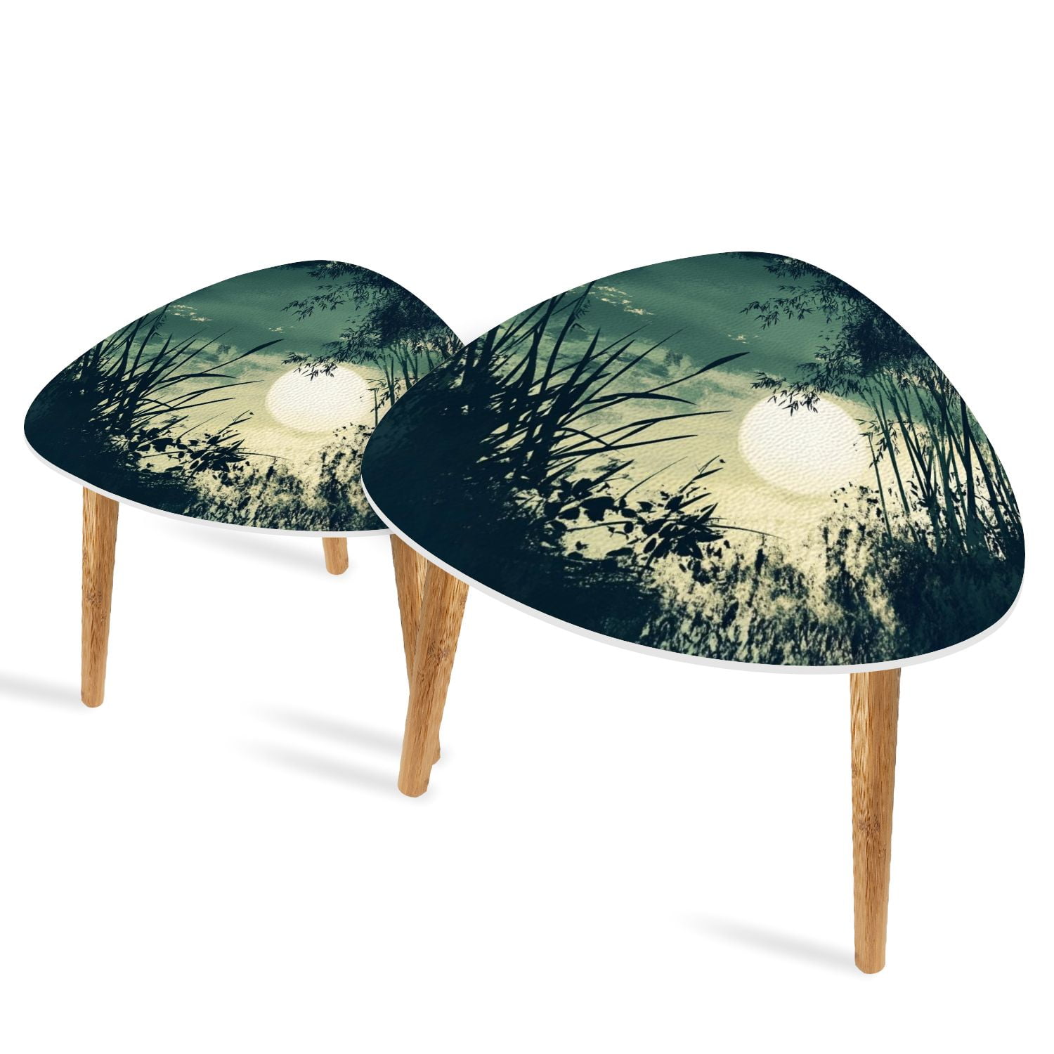 Triangle End Tables Set of 2 Midnight Bamboo Forest Ink Art Peaceful Elegance Small Coffee Table ...
