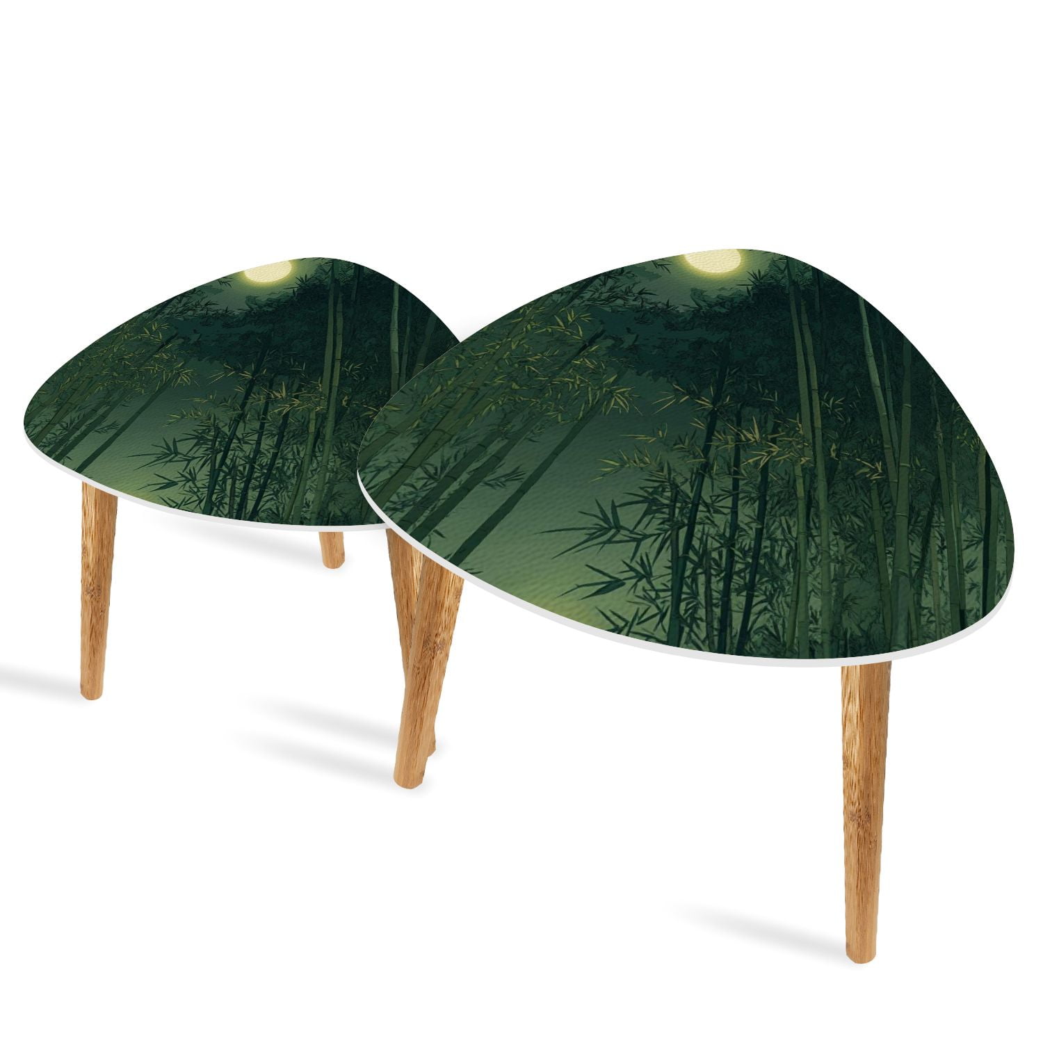 Triangle End Tables Set of 2 Minimalist Bamboo Forest Luminous Full ...