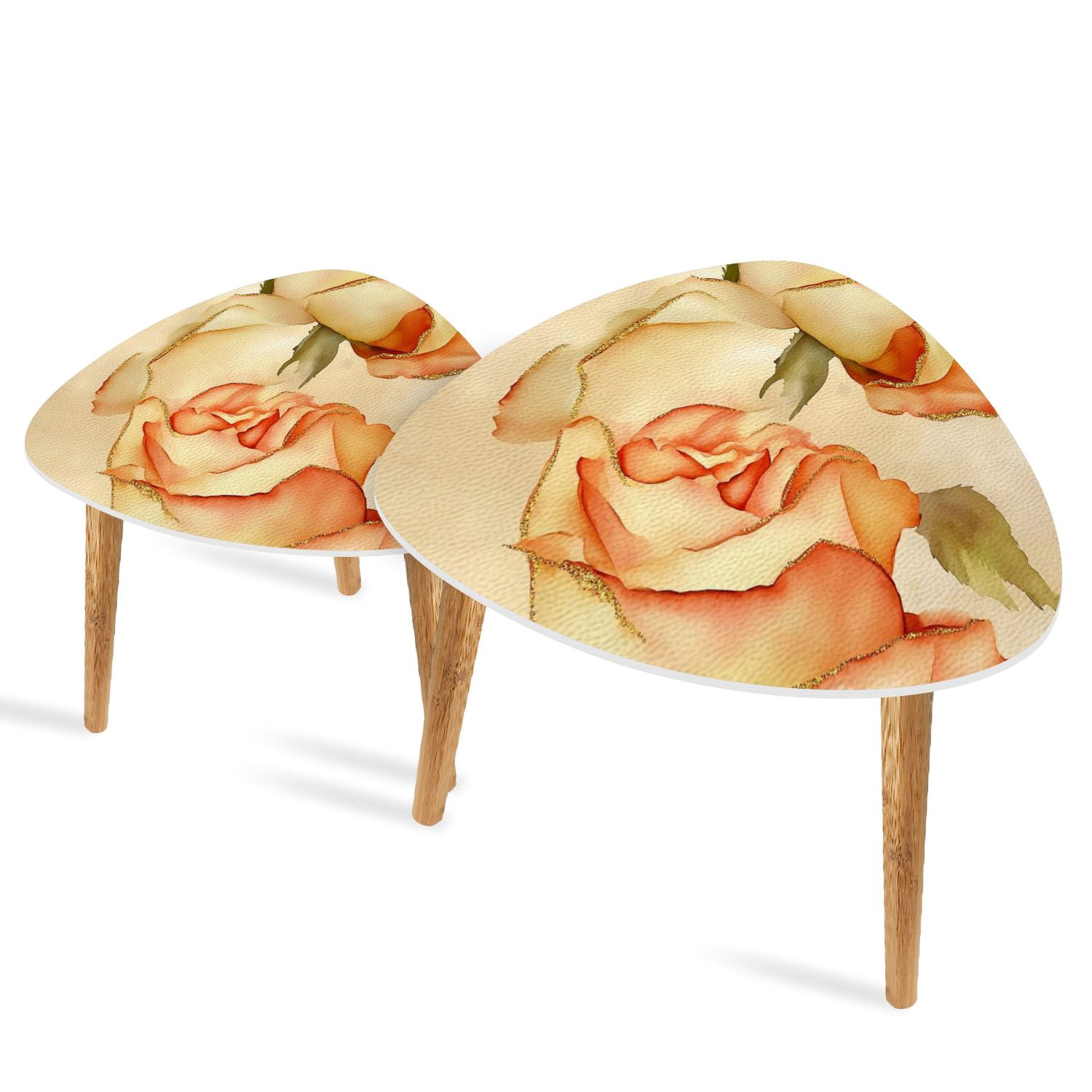 Triangle End Tables Set of 2 Minimalist Watercolor Rose Print Vintage ...