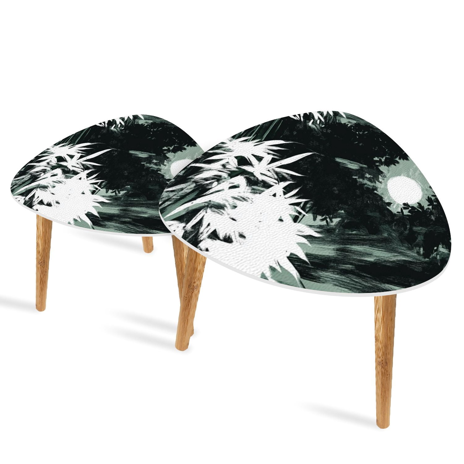 Triangle End Tables Set of 2 Monochrome Ink Painting Bamboo Forest ...