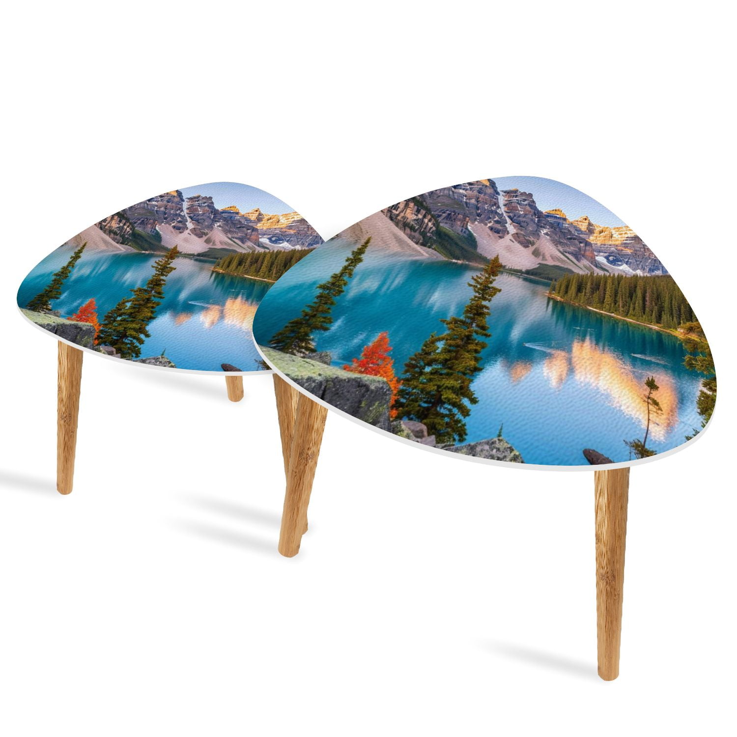 Triangle End Tables Set of 2 Moraine Lake Sunrise Small Coffee Table ...