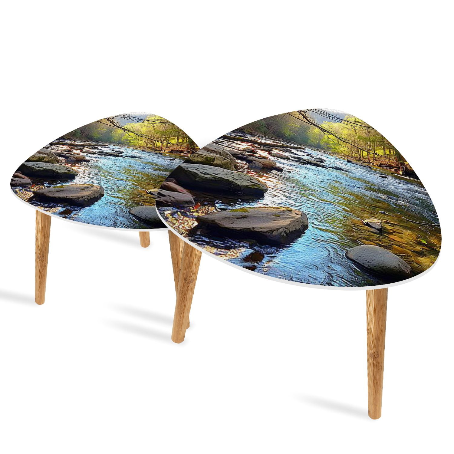 Triangle End Tables Set of 2 Mountain Trout Stream Pennsylvania Small ...