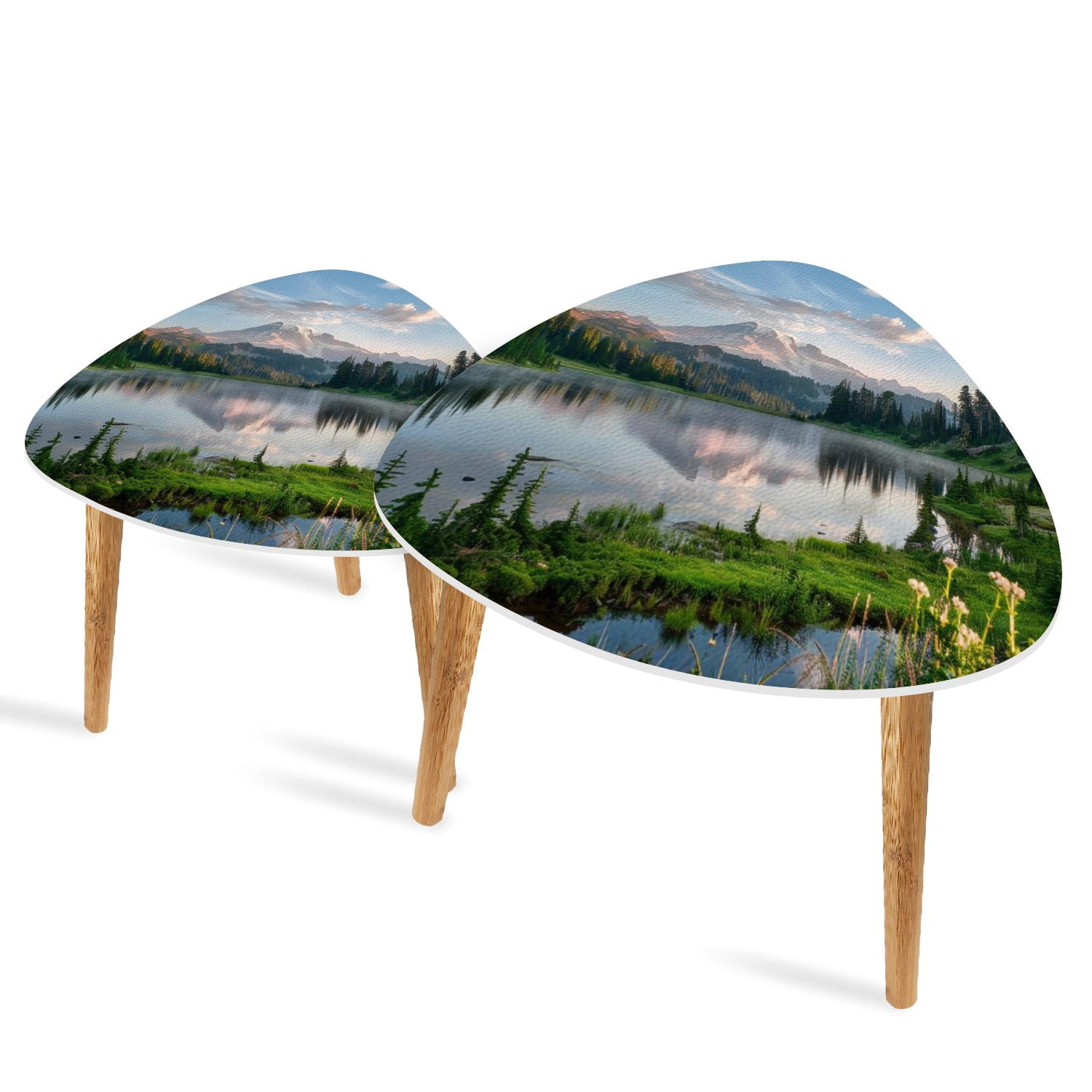 Triangle End Tables Set of 2 Mt Rainier Reflection Lake sunrise ...
