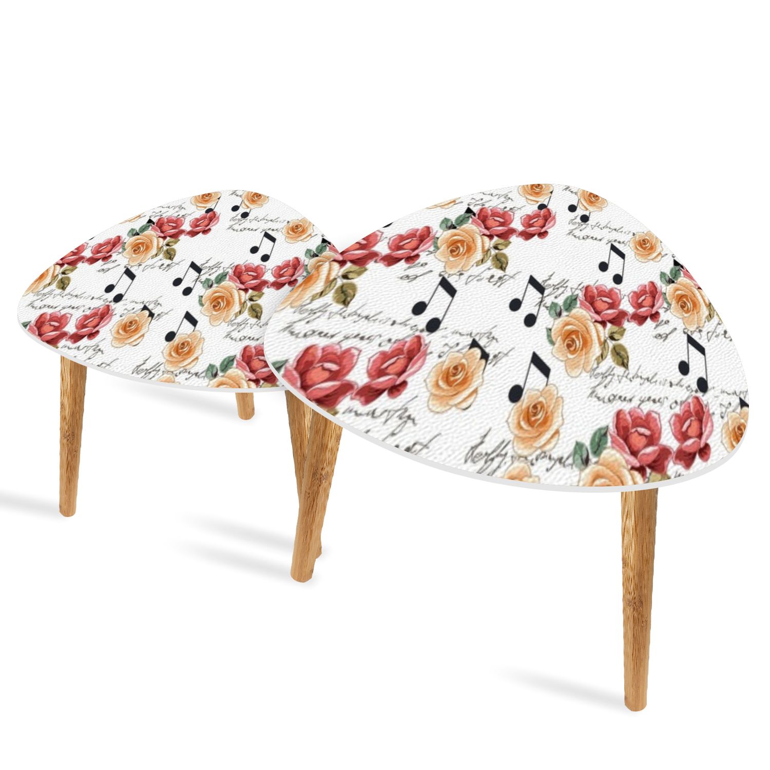 Triangle End Tables Set of 2 Musical notes roses white Seamless pattern ...