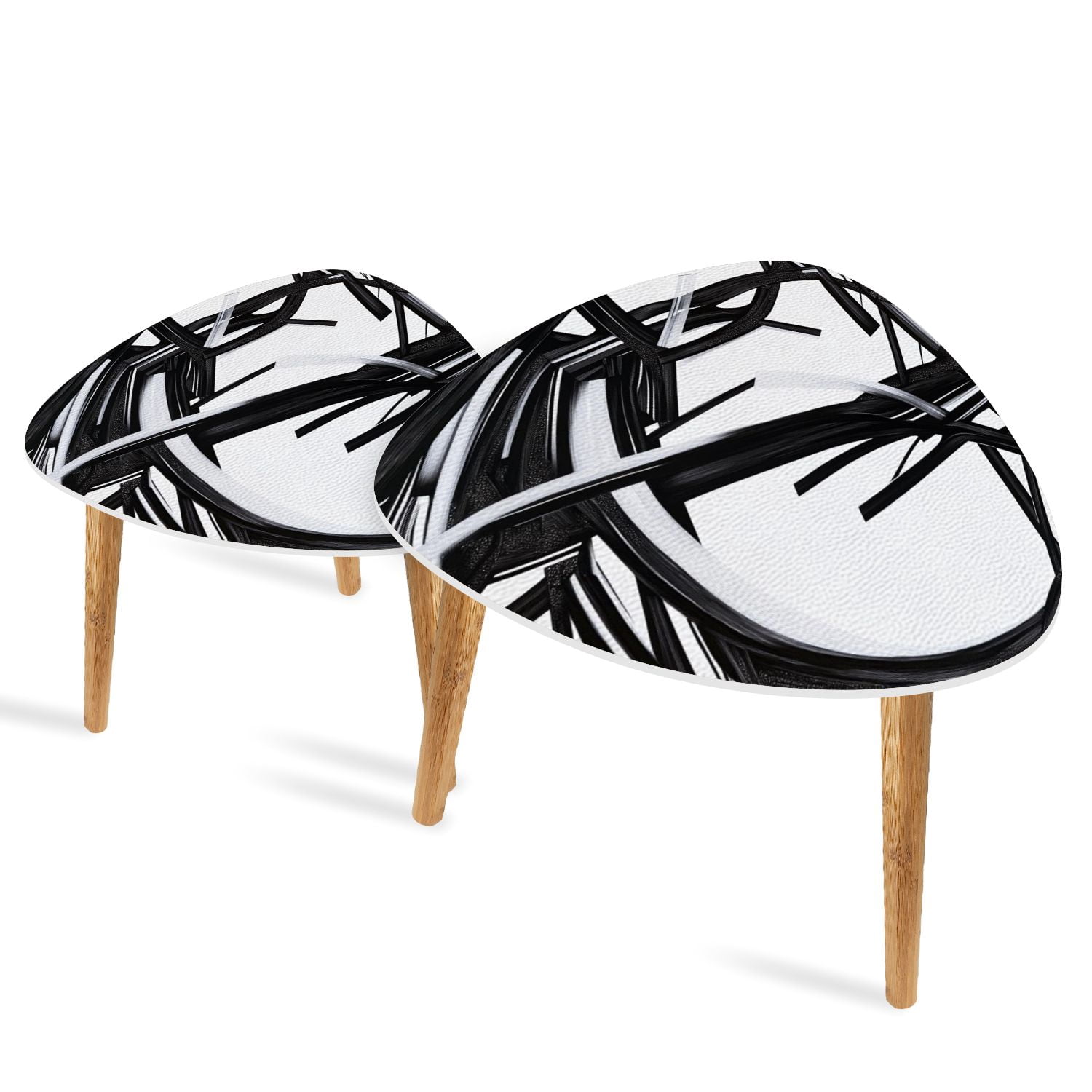 Triangle End Tables Set of 2 Mystery Complexity B W Abstract Art White ...