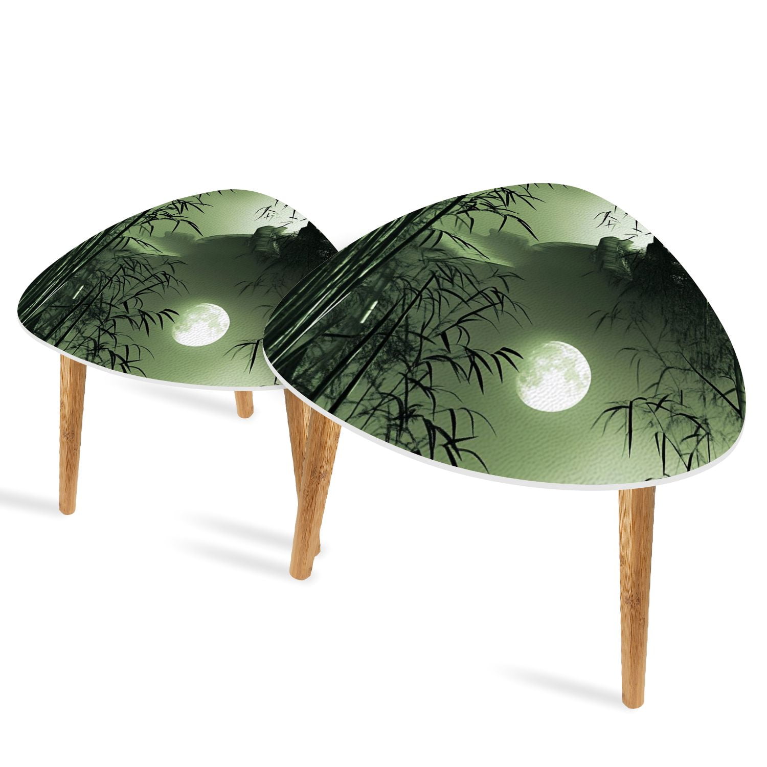Triangle End Tables Set of 2 Mystical Bamboo Path Intrigue Serenity ...