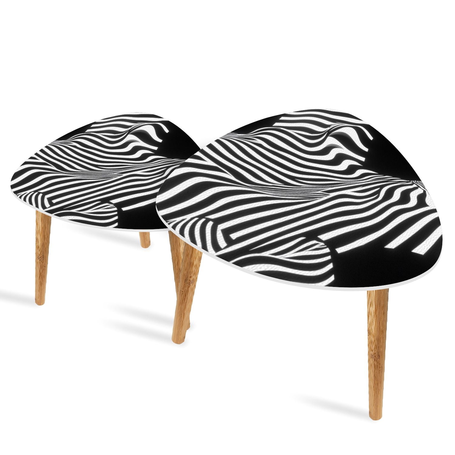 Triangle End Tables Set of 2 Mystical Black White Abstract Print ...
