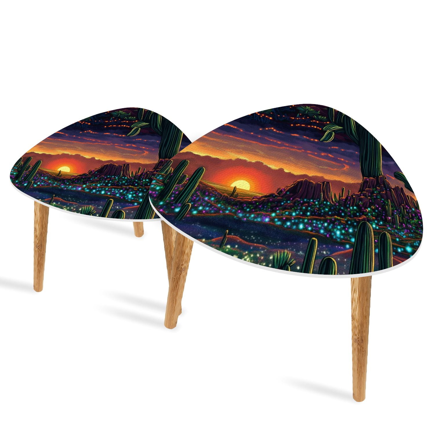 Triangle End Tables Set of 2 Mythical Saguaro Oasis Ethereal Vibrance ...