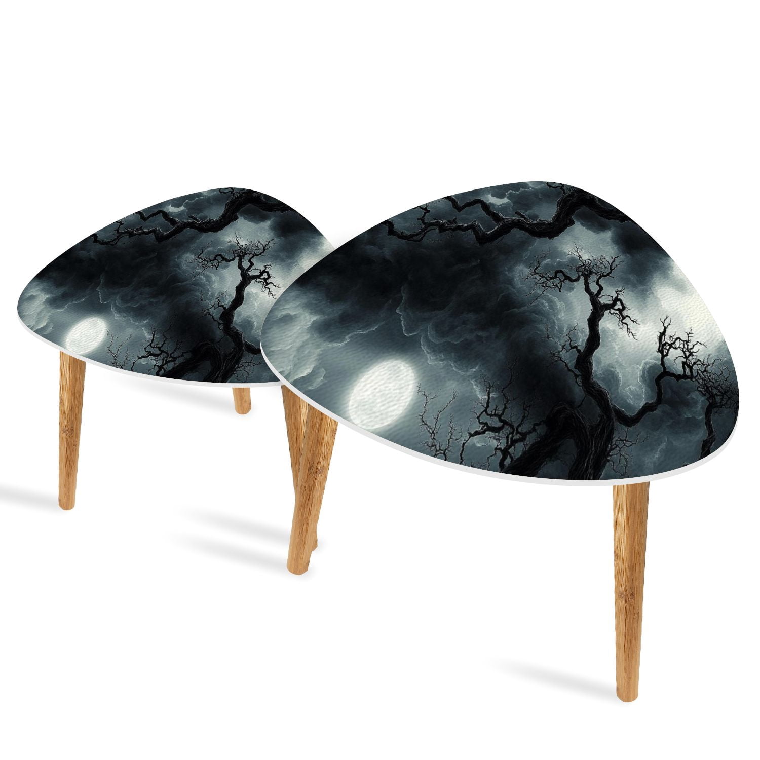 Triangle End Tables Set of 2 Night Abstract Art Print Black White Small ...