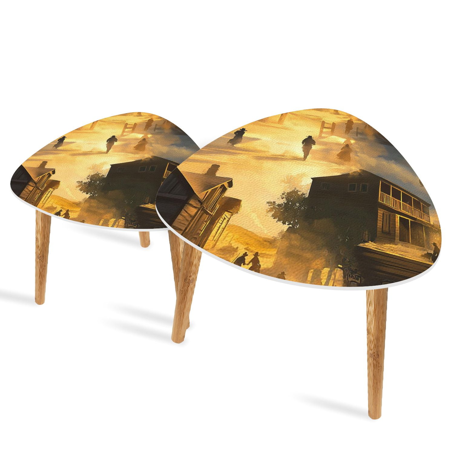 Triangle End Tables Set of 2 Nostalgic Frontier Scene Sunlit Dust ...