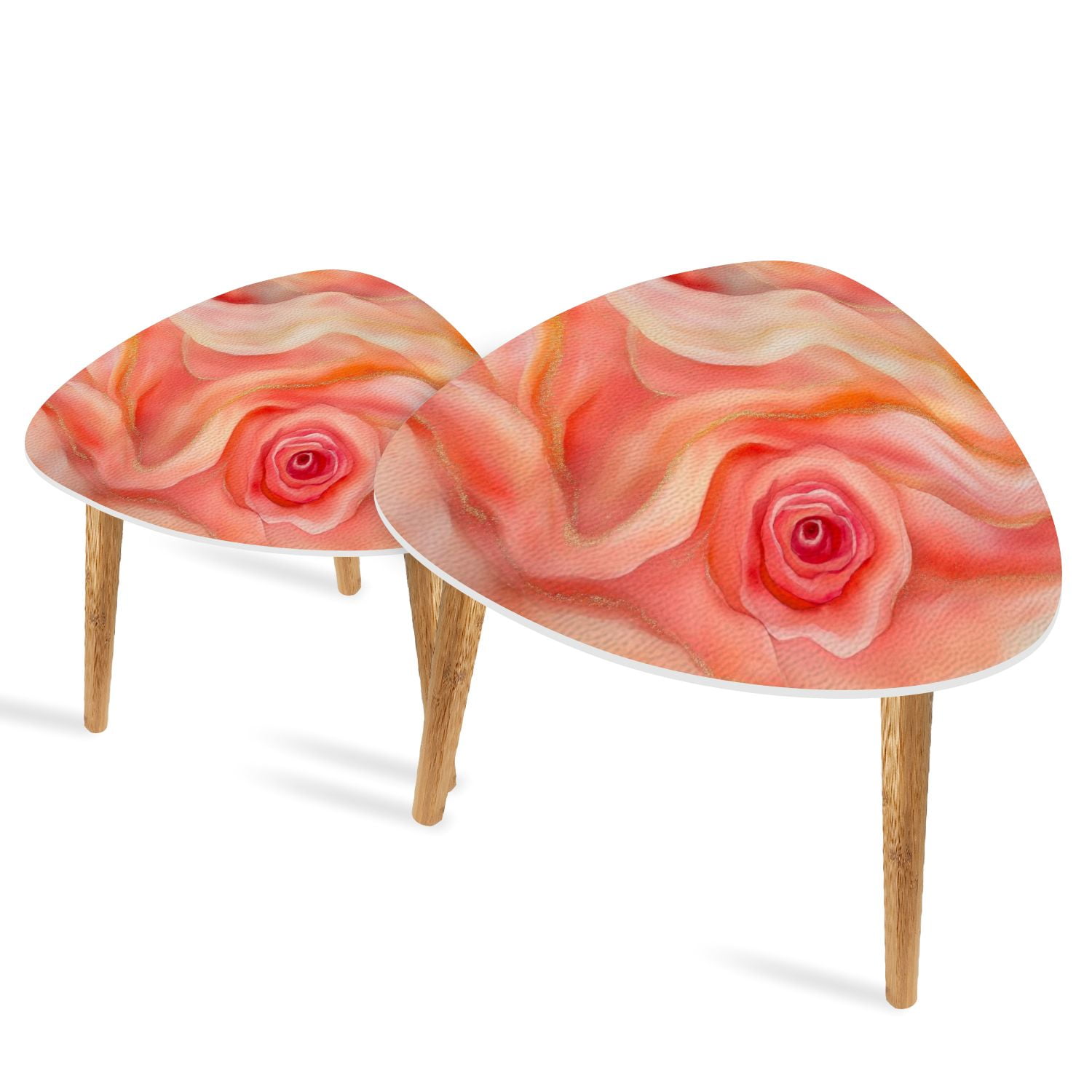 Triangle End Tables Set of 2 Nostalgic Rose Art Delicate Gold Detailing ...