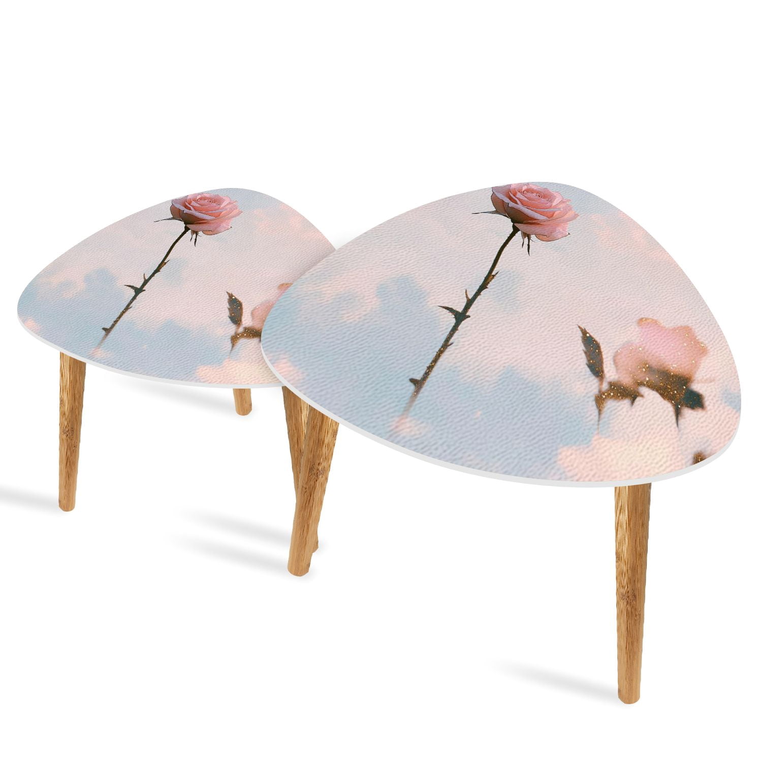 Triangle End Tables Set of 2 Nostalgic Vintage Rose Gold Glitter ...