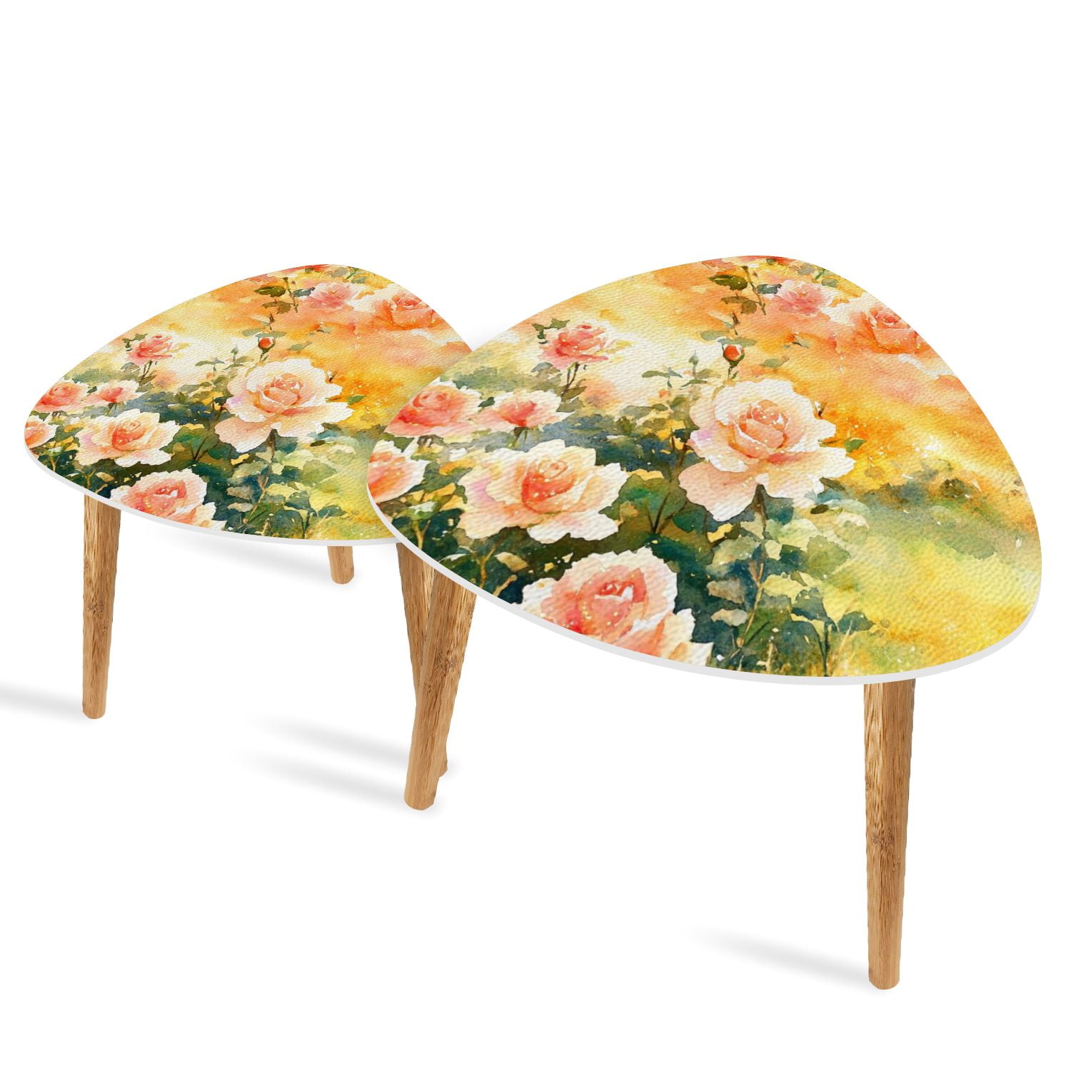 Triangle End Tables Set of 2 Nostalgic Warmth Faded Pink Roses under ...