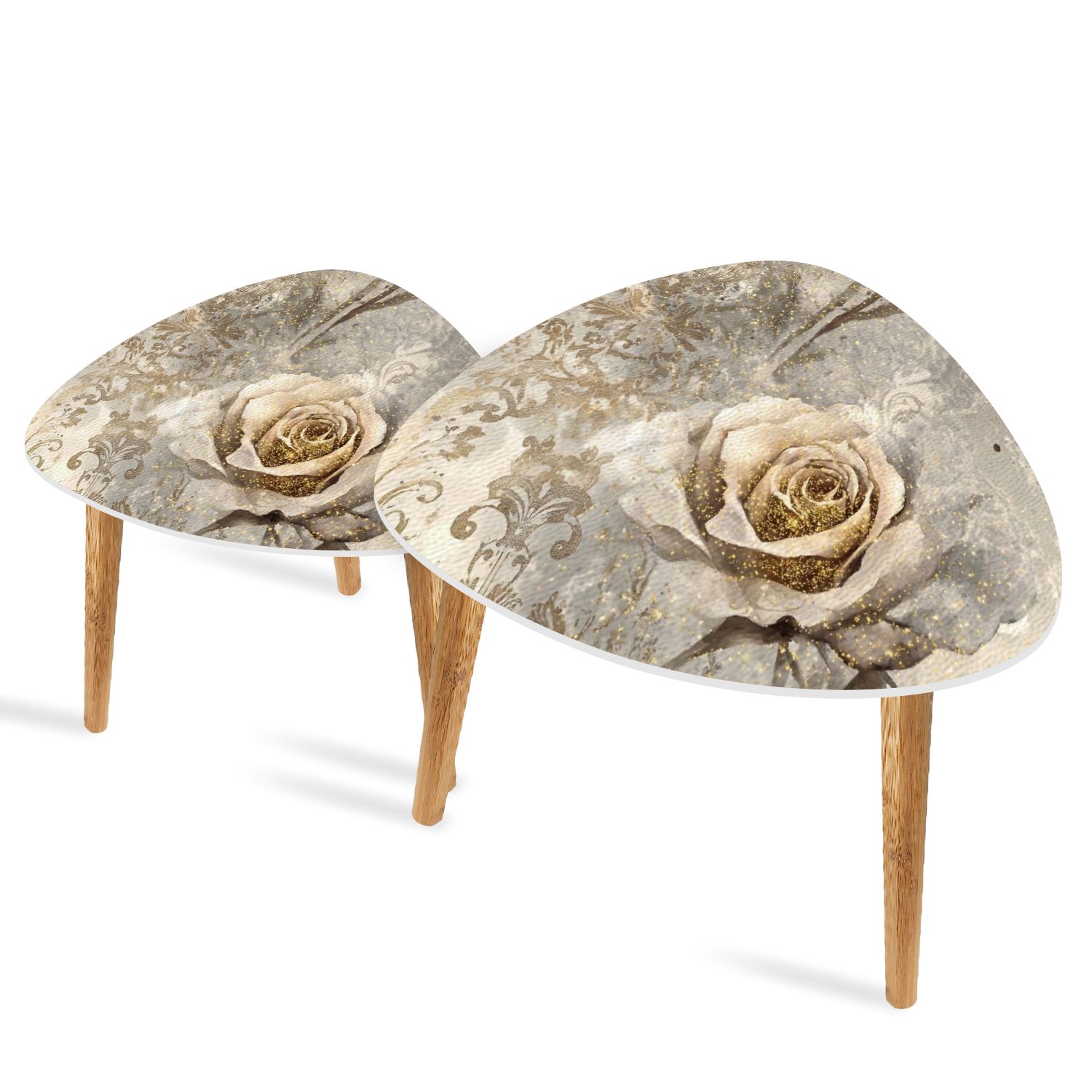 Triangle End Tables Set of 2 Opulent Rose Glitter Classic Victorian ...
