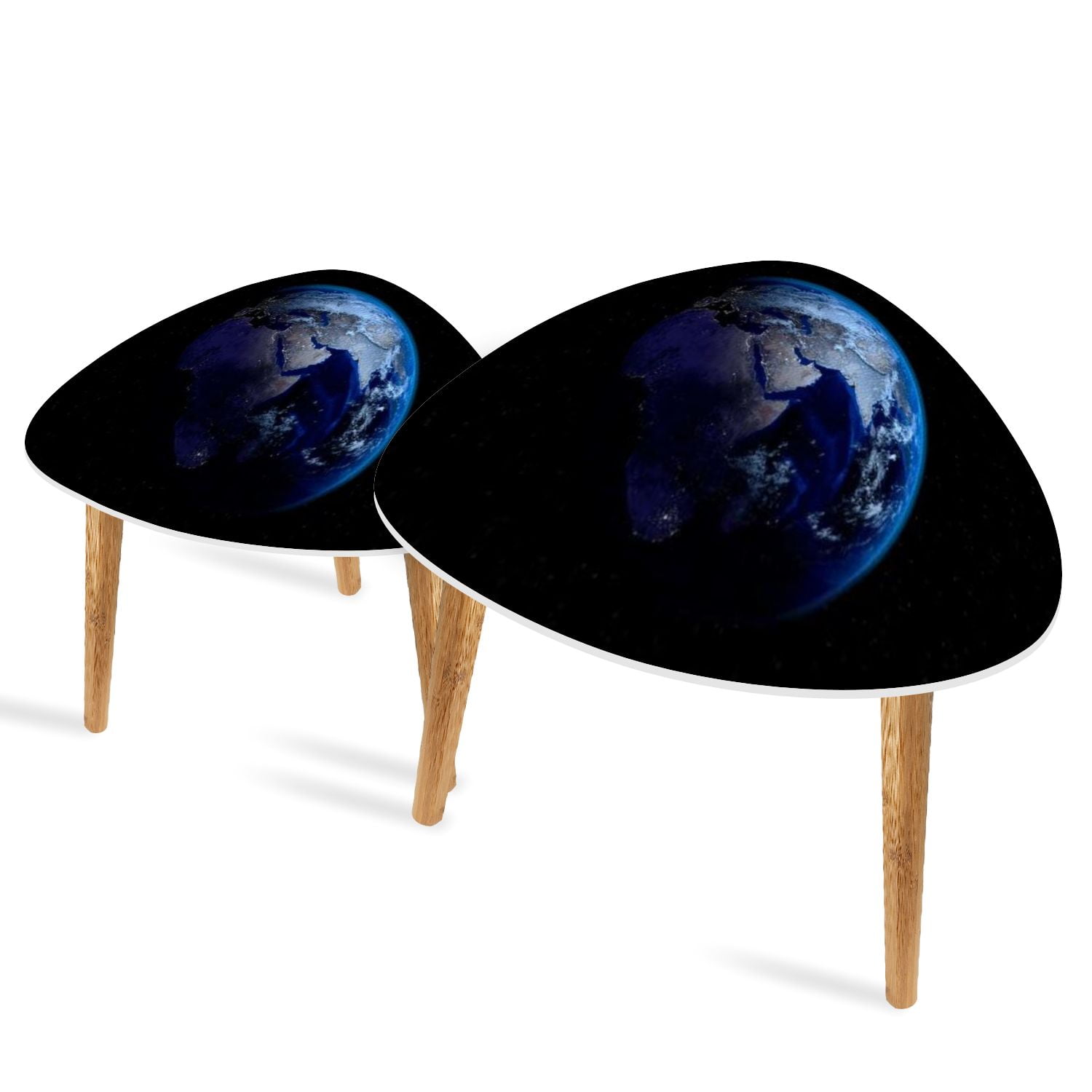 Triangle End Tables Set of 2 Planet Earth half night half day city ...