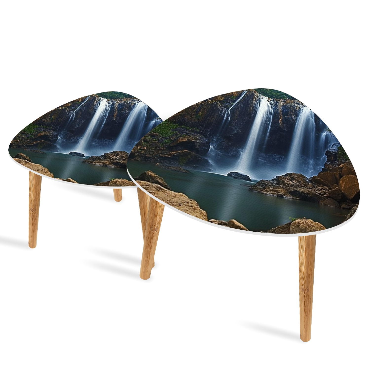 Triangle End Tables Set of 2 Satoddi Waterfall Small Coffee Table, Tea ...
