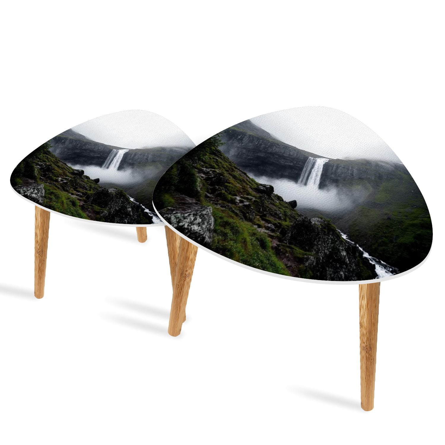 Triangle End Tables Set of 2 Scene Dynjandi Fjallfoss waterfall mist ...