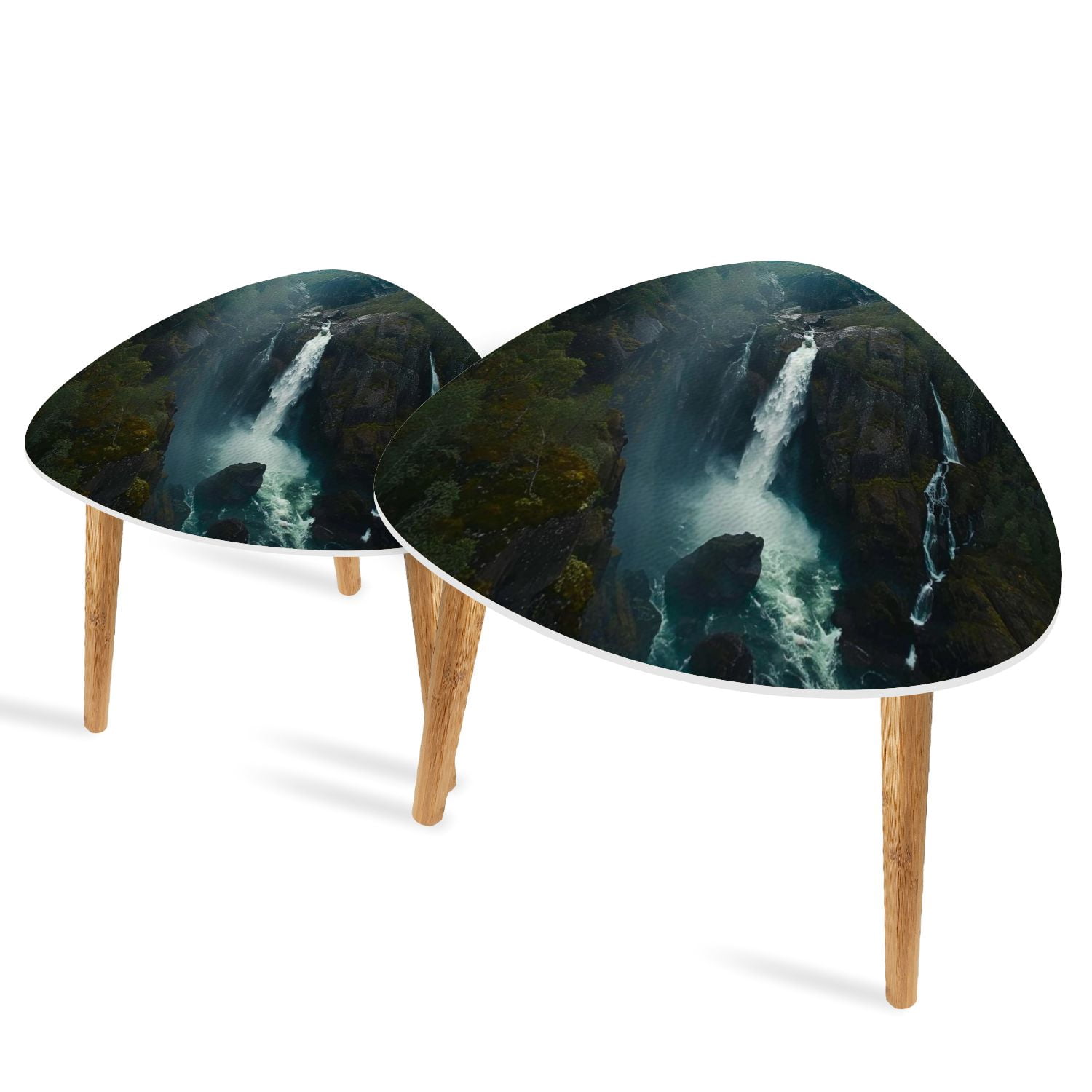 Triangle End Tables Set of 2 Scenic aerial view Voringfossen waterfall ...