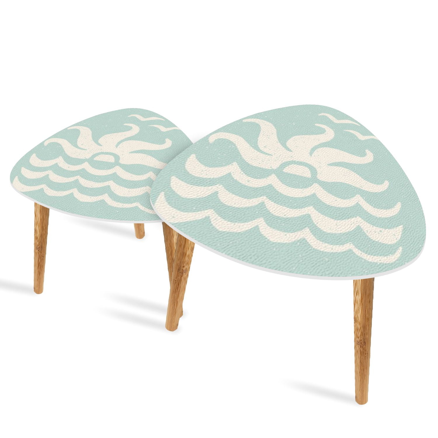 Triangle End Tables Set of 2 Sea sunset waves seagulls block print ...