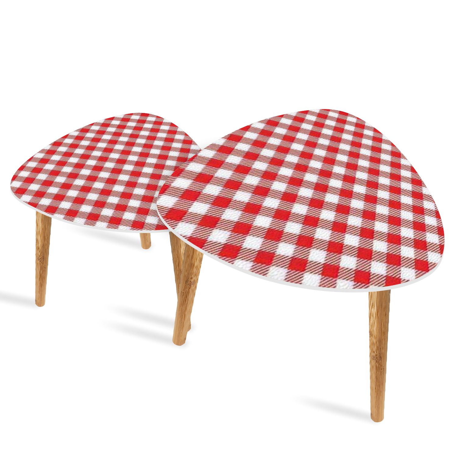 Triangle End Tables Set of 2 Seamless Red Checkered Plaid Fabric ...