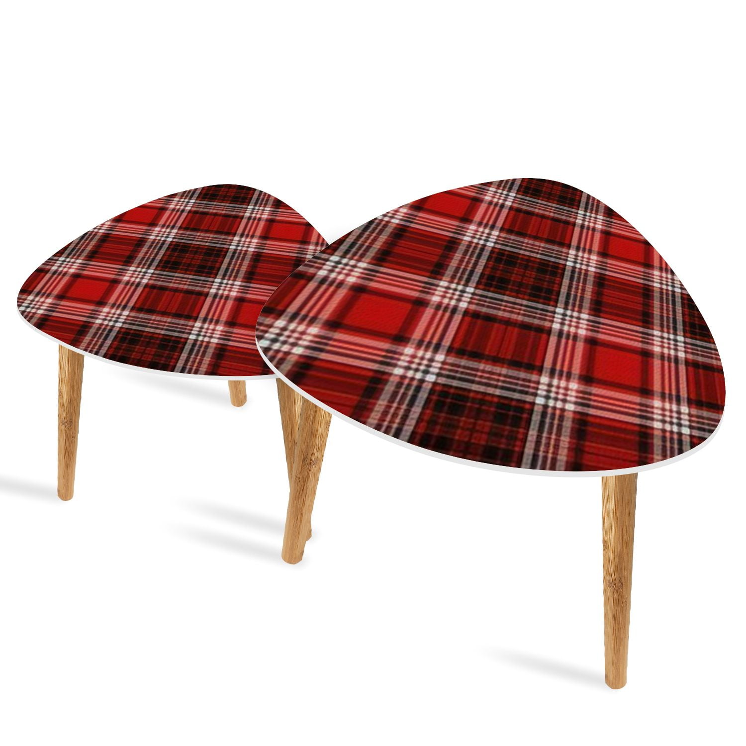 Triangle End Tables Set of 2 Seamless Red White Black Plaid Small ...