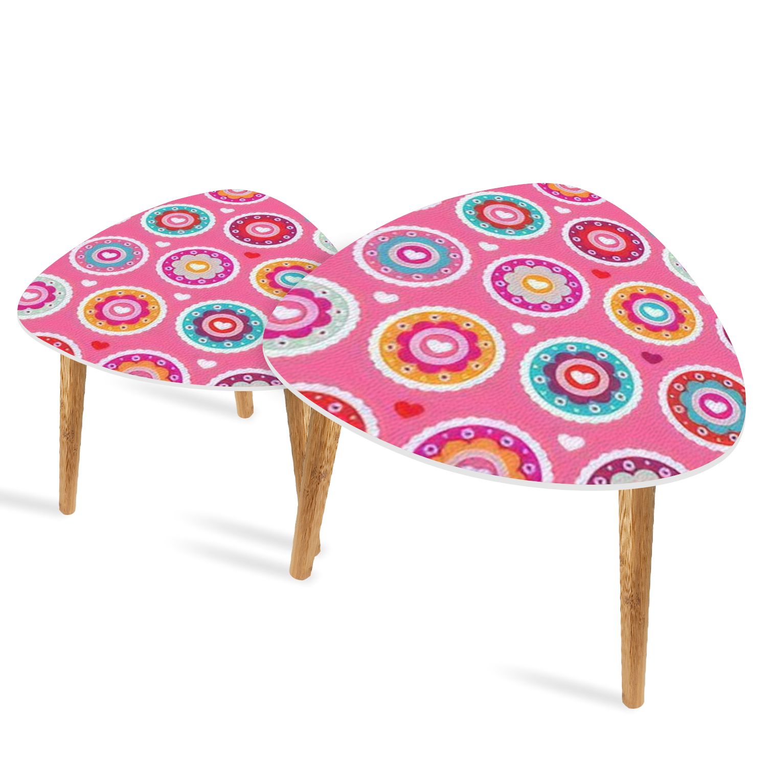 Triangle End Tables Set of 2 Seamless flower pink red retro pattern ...