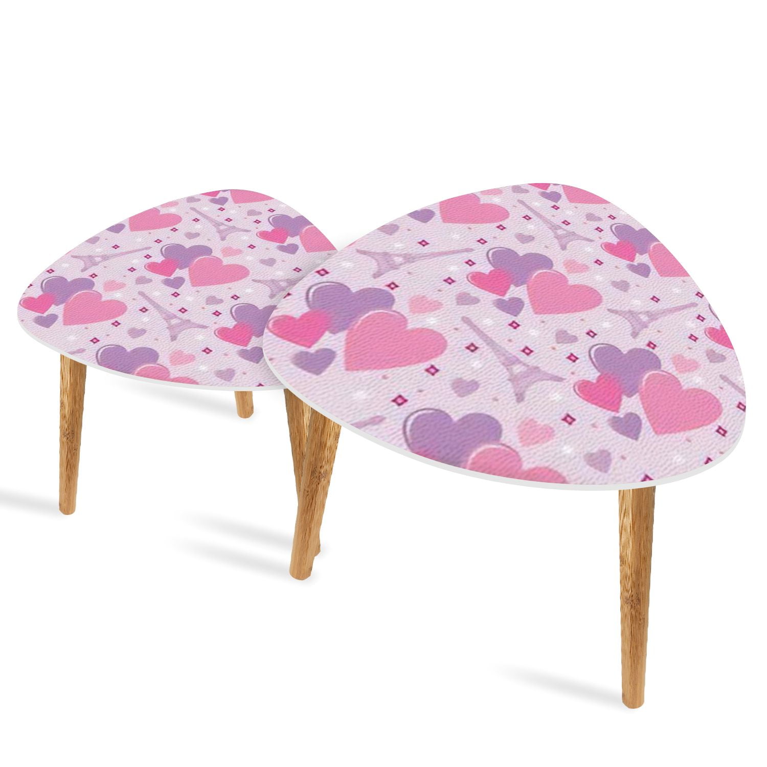 Triangle End Tables Set of 2 Seamless hearts pattern Small Coffee Table ...