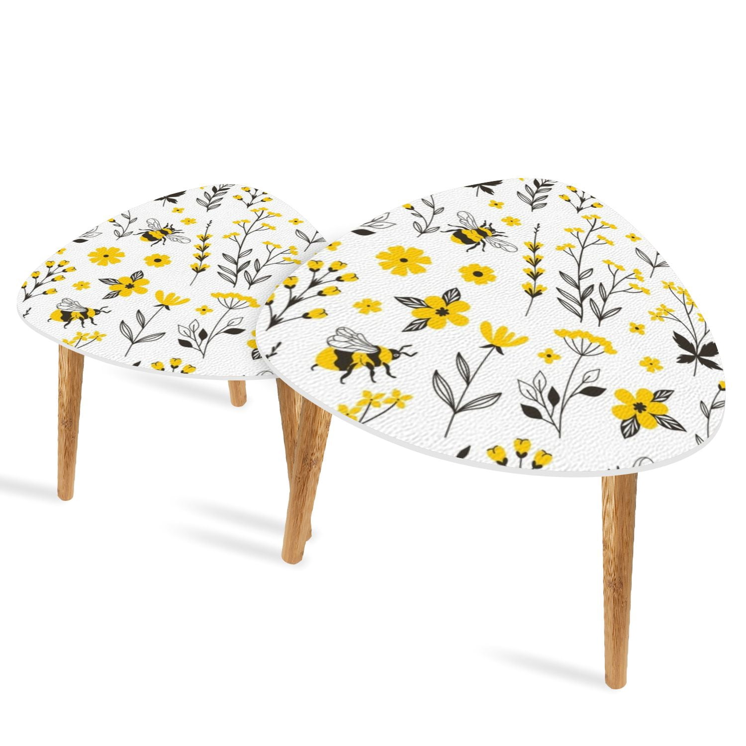 Triangle End Tables Set of 2 Seamless pattern yellow flowers bees Small ...